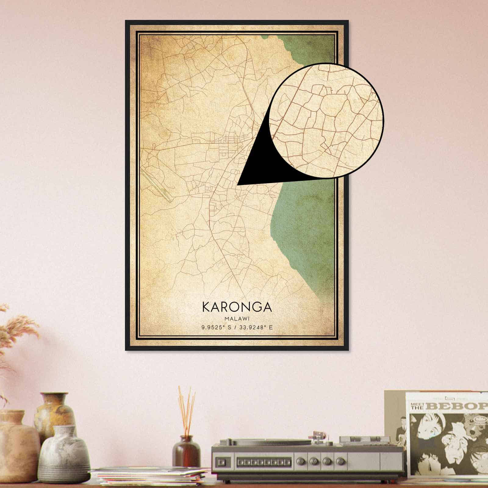 Vintage Karonga Malawi Map Poster, Karonga City Road Wall Art Print ...