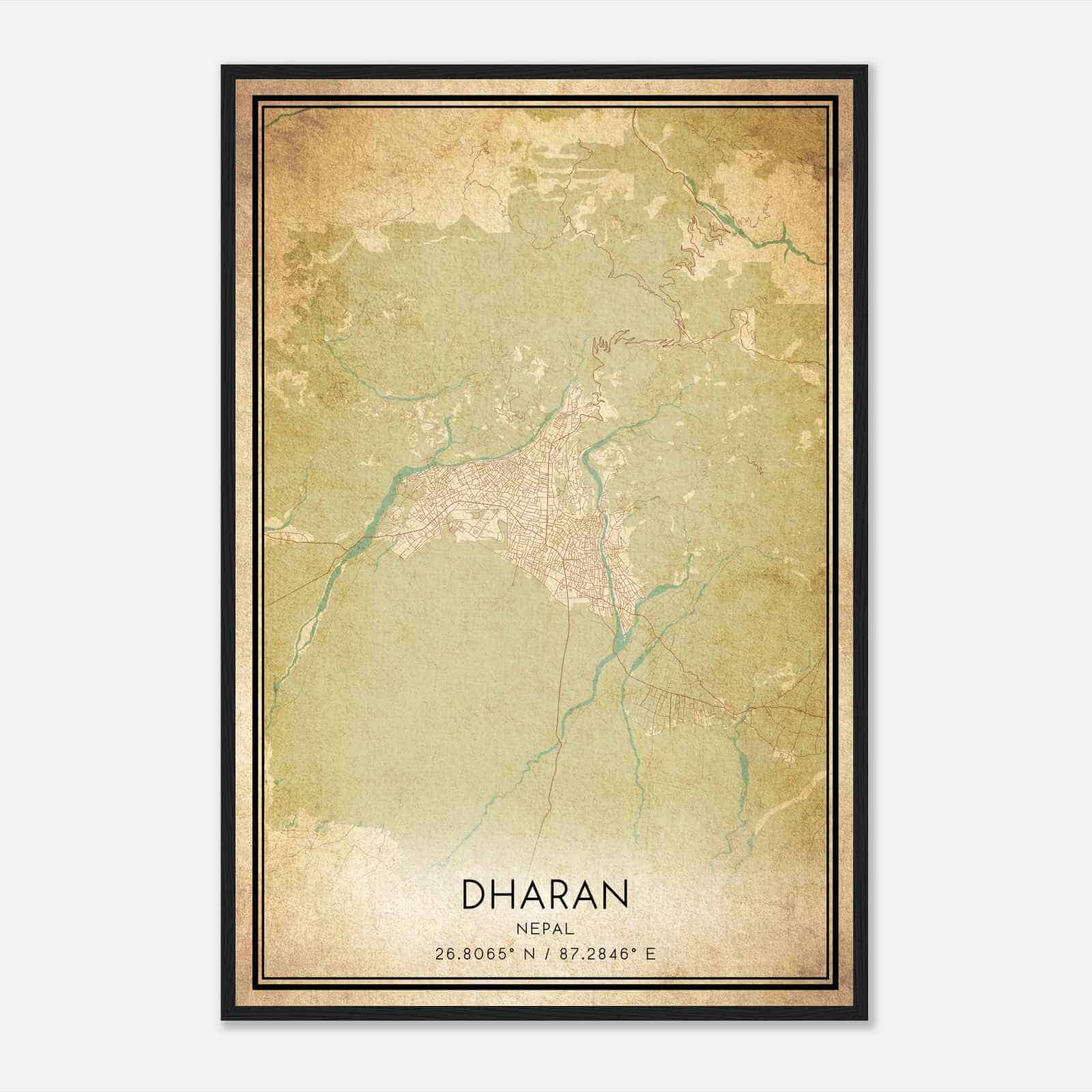 Vintage Dharan Nepal Map Poster, Dharan City Road Wall Art Print ...