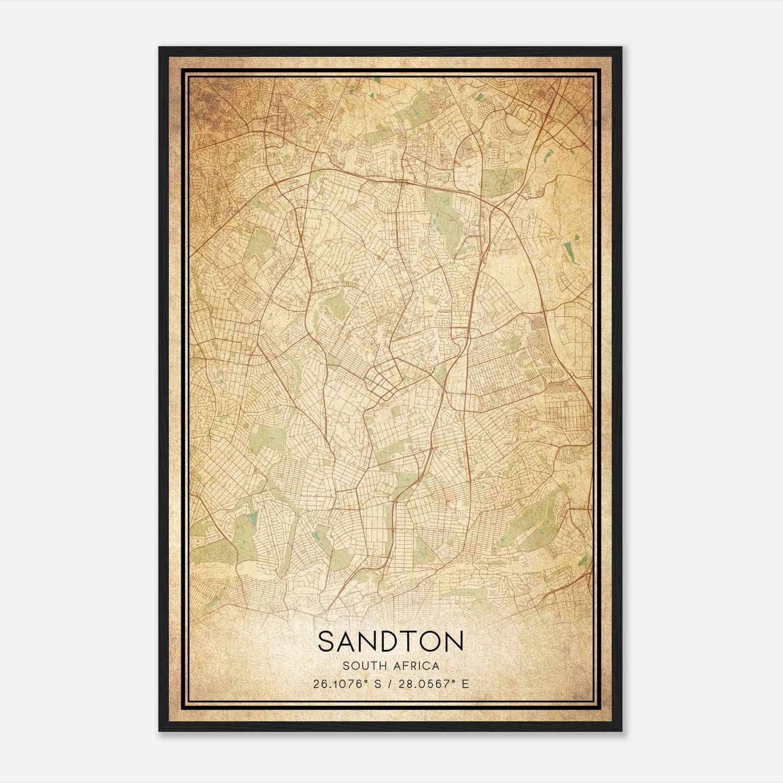 Vintage Sandton South Africa Map Poster, Sandton City Road Wall Art ...