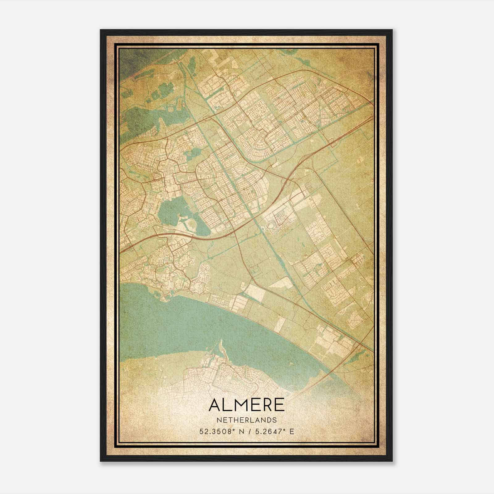 Vintage Almere Netherlands Map Poster, Almere City Road Wall Art Print ...