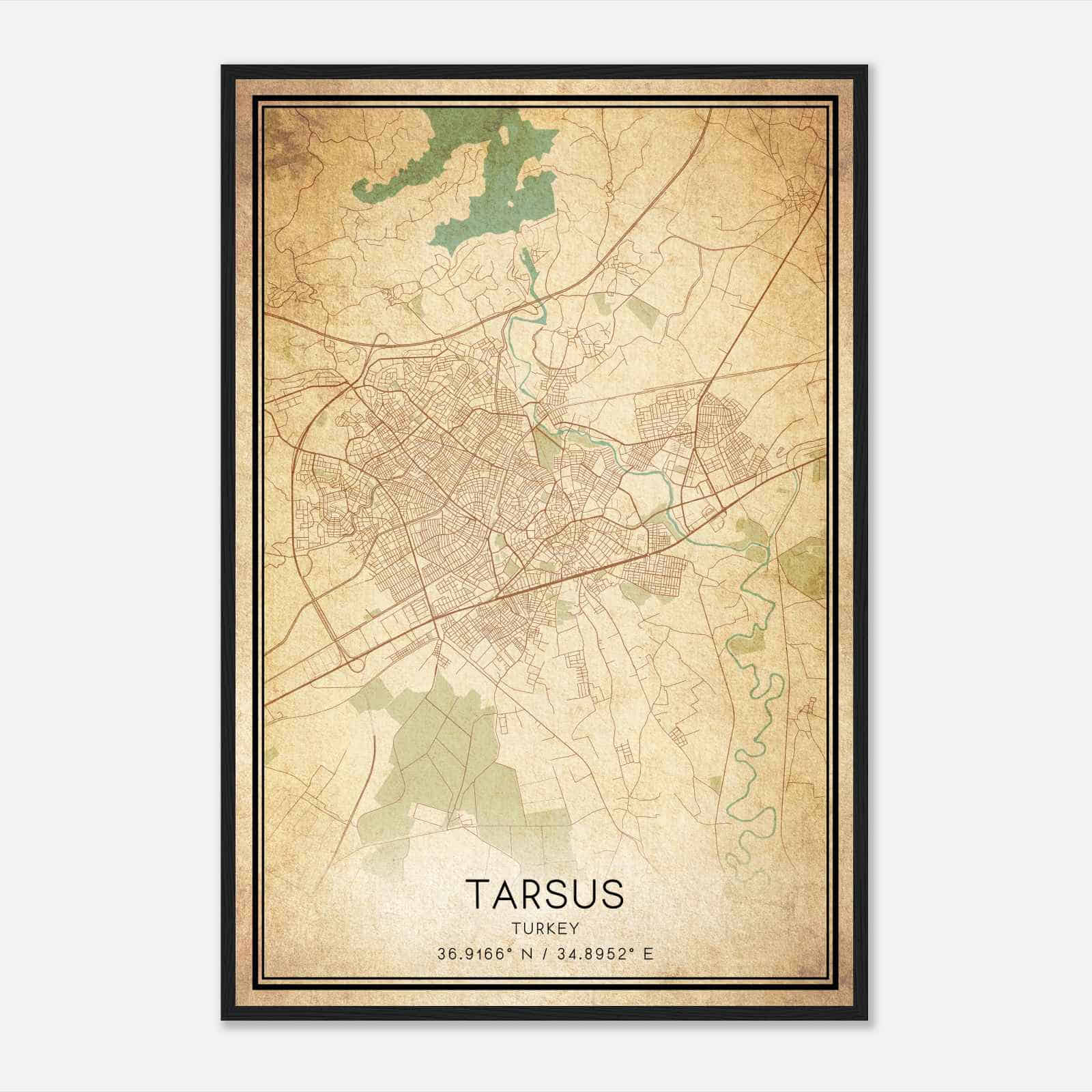 Vintage Tarsus Turkey Map Poster, Tarsus City Road Wall Art Print ...