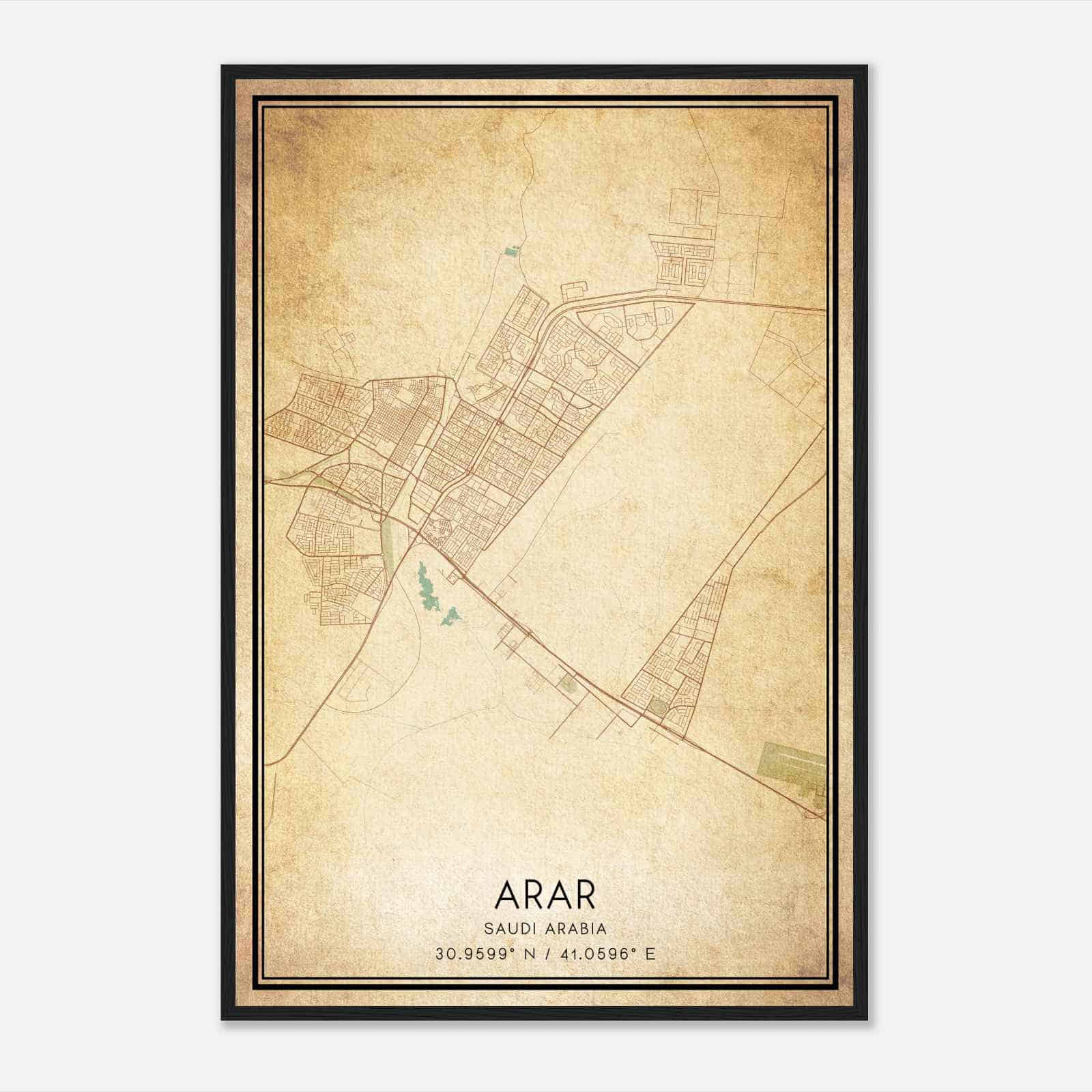 Vintage Arar Saudi Arabia Map Poster, Arar City Road Wall Art Print ...