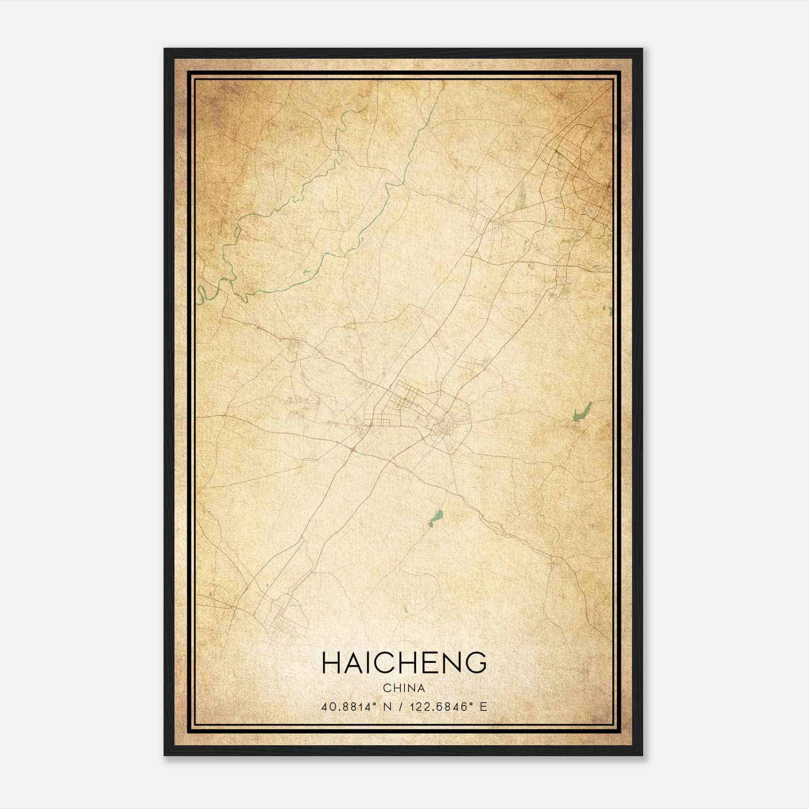 Vintage Haicheng China Map Poster, Haicheng City Road Wall Art Print ...