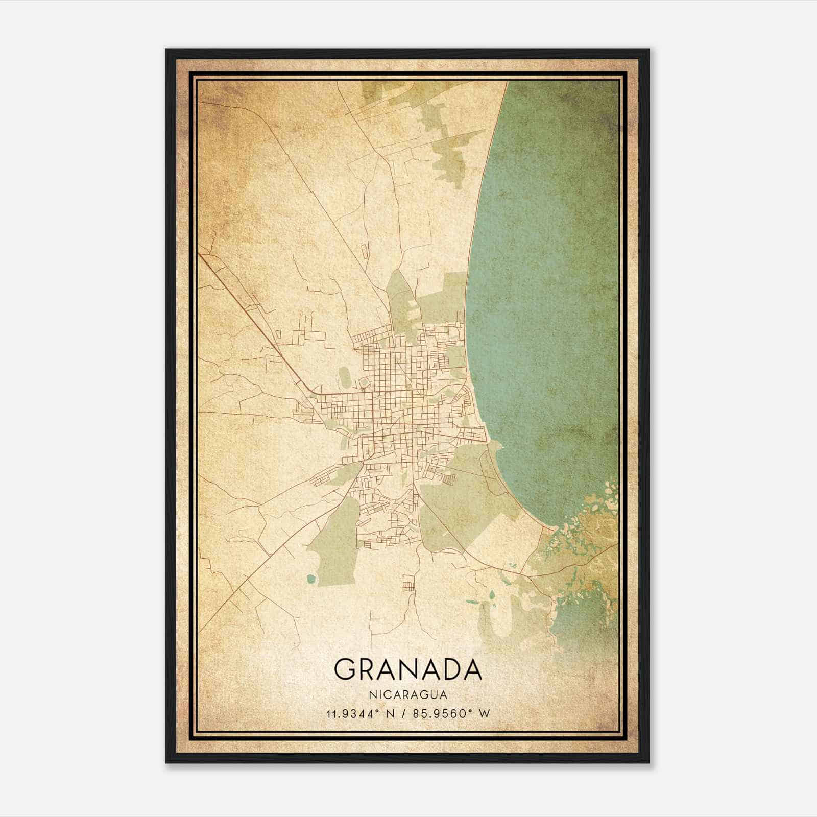 Vintage Granada Nicaragua Map Poster, Granada City Road Wall Art Print ...