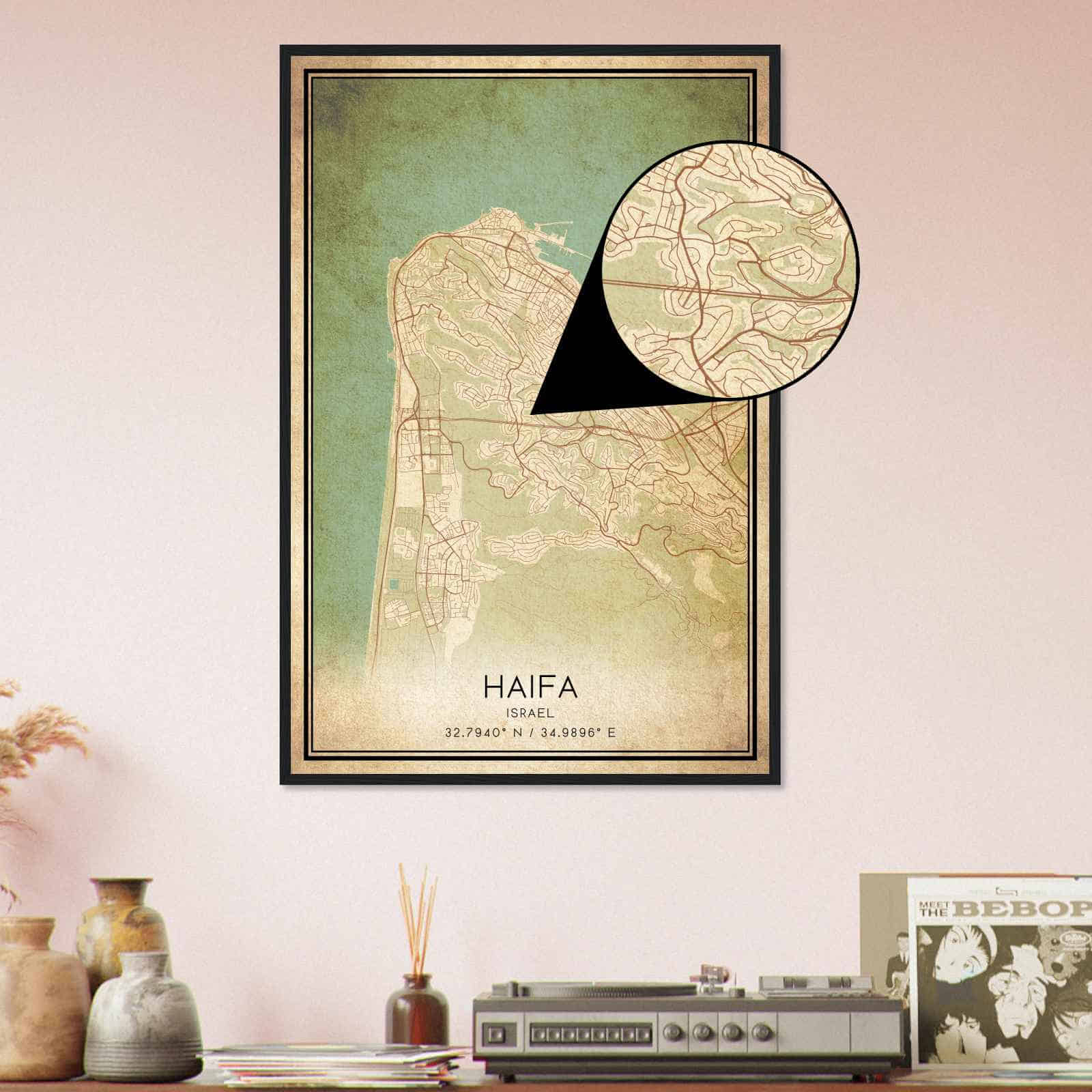 Vintage Haifa Israel Map Poster, Haifa City Road Wall Art Print ...
