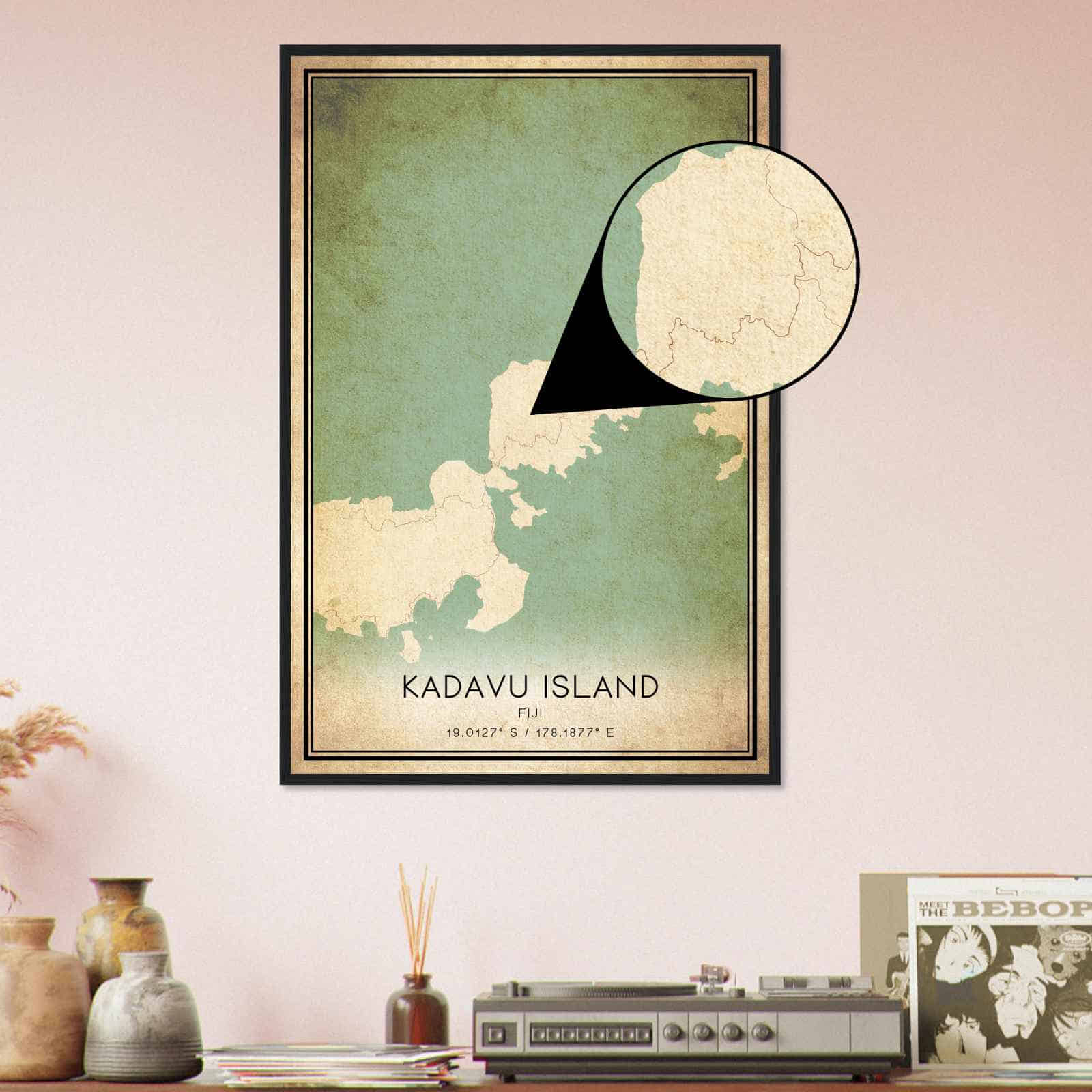 Vintage Kadavu Island Fiji Map Poster, Kadavu Island City Road Wall Art ...