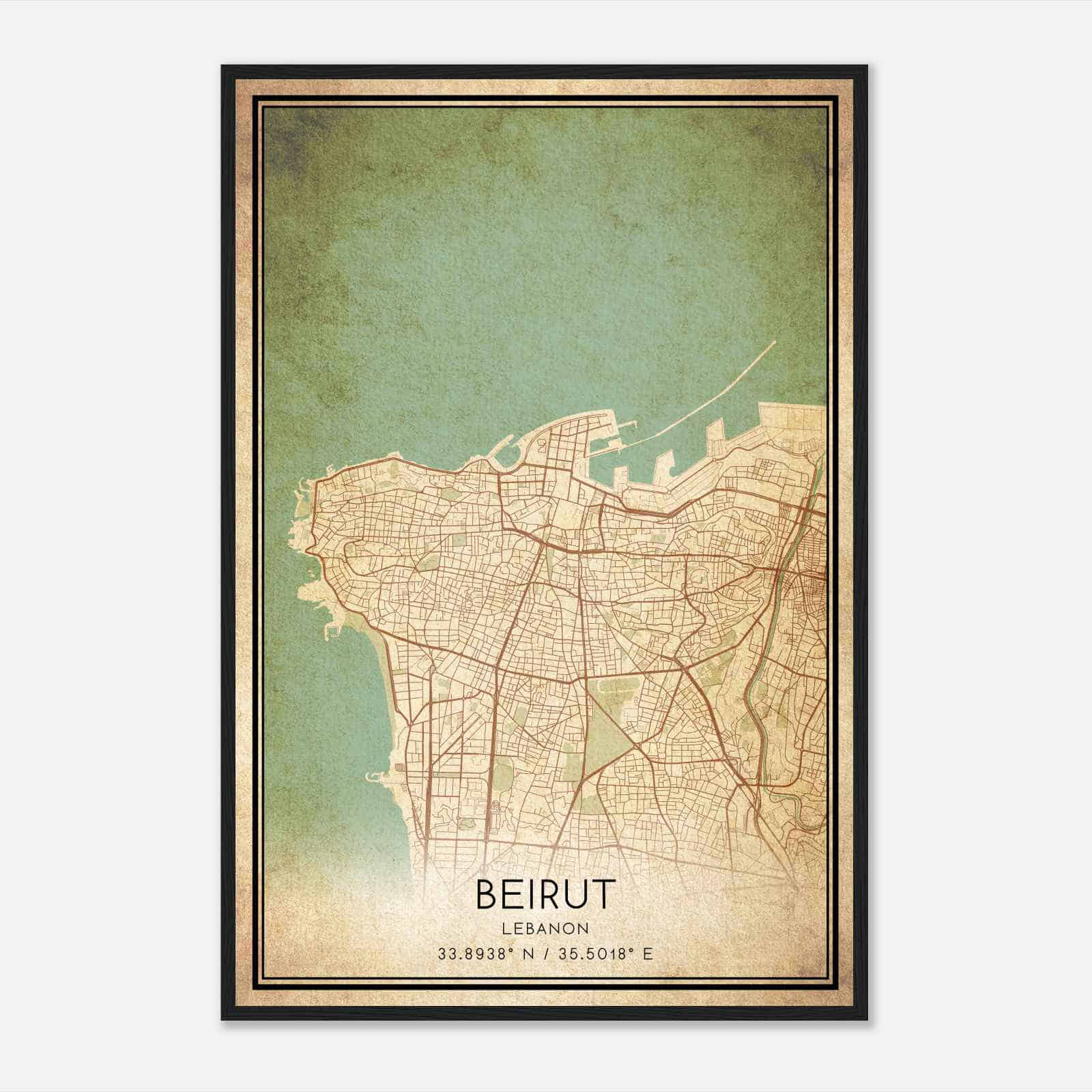 Vintage Beirut Lebanon Map Poster, Beirut City Road Wall Art Print ...