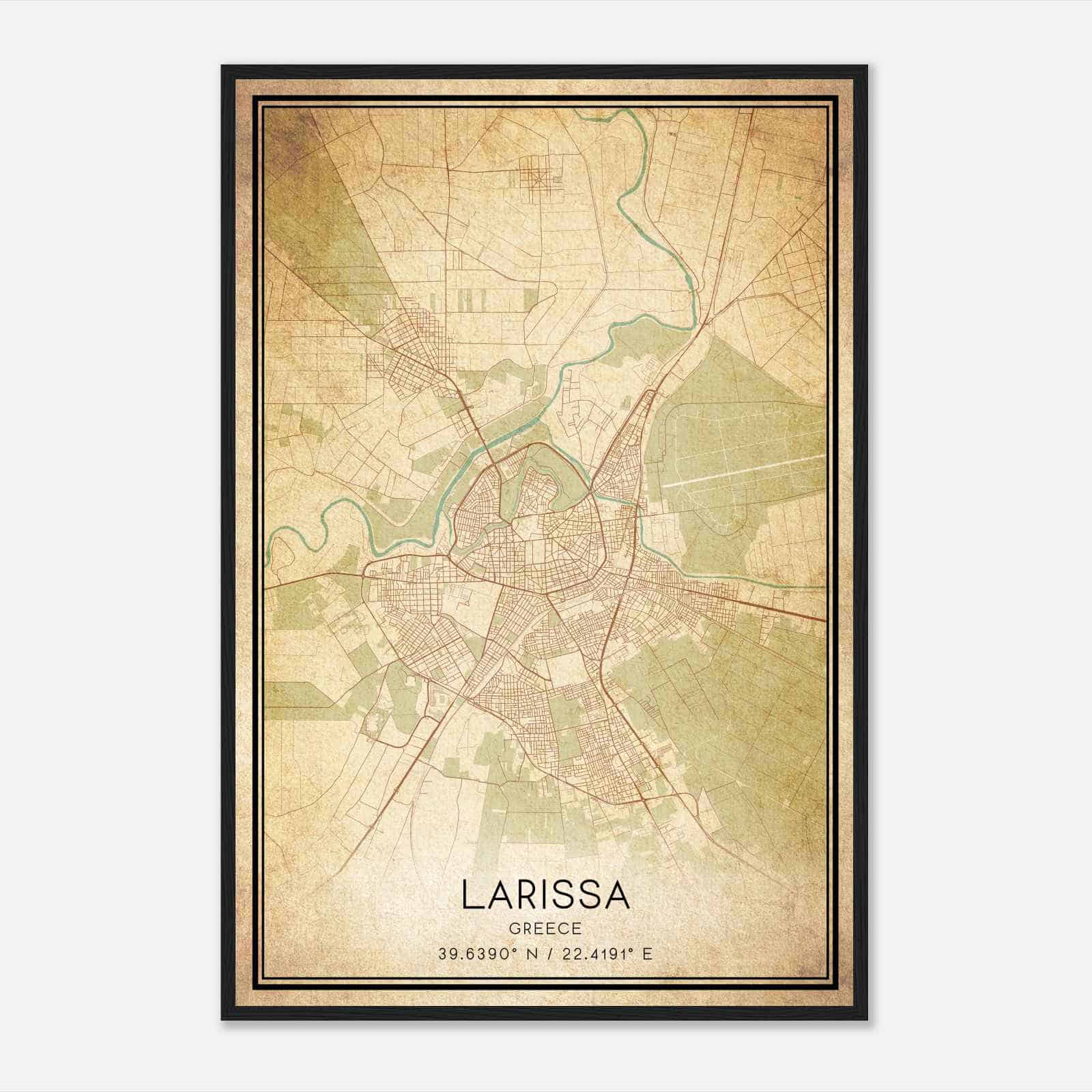 Vintage Larissa Greece Map Poster, Larissa City Road Wall Art Print - Custom Maps & Posters