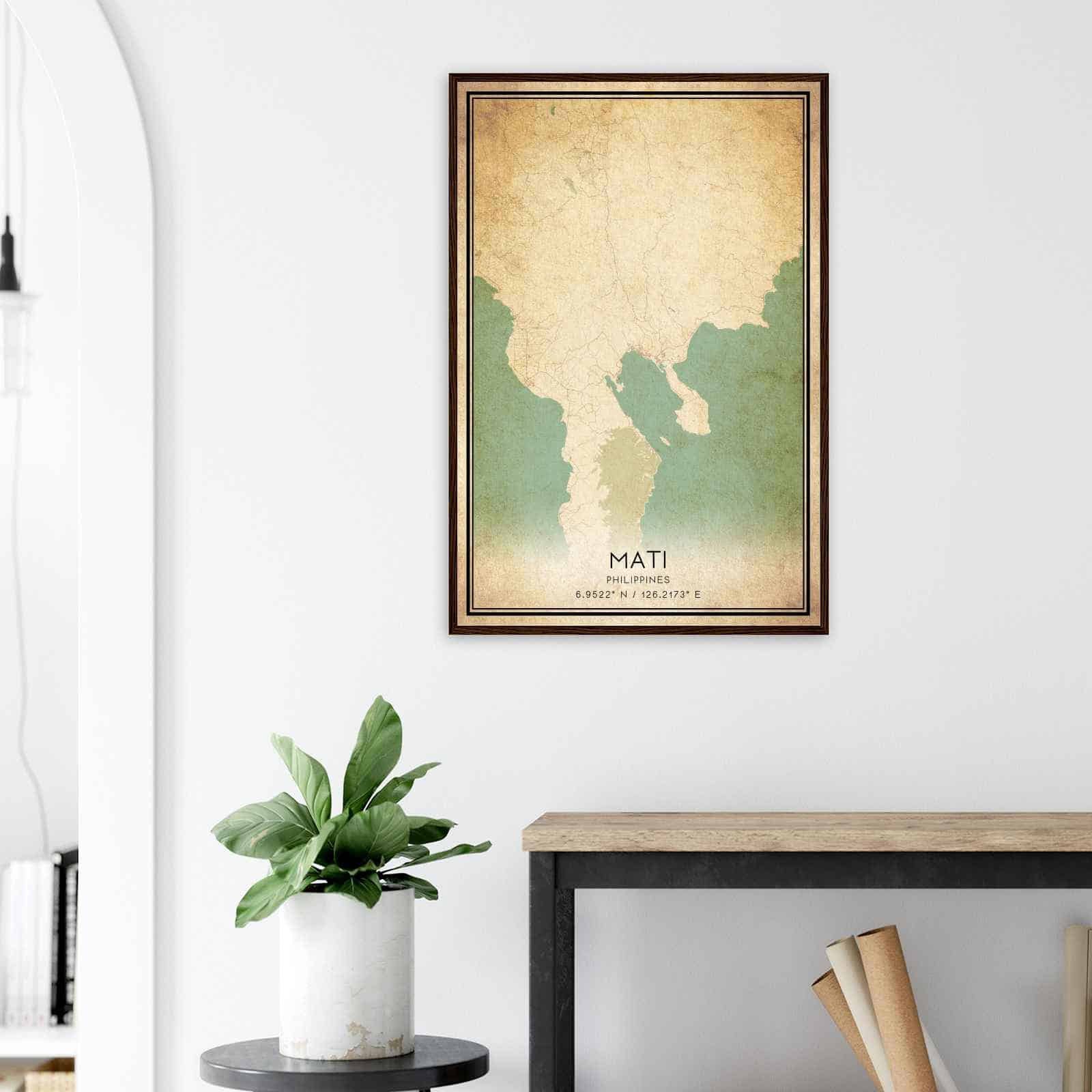 Vintage Mati Philippines Map Poster, Mati City Road Wall Art Print ...