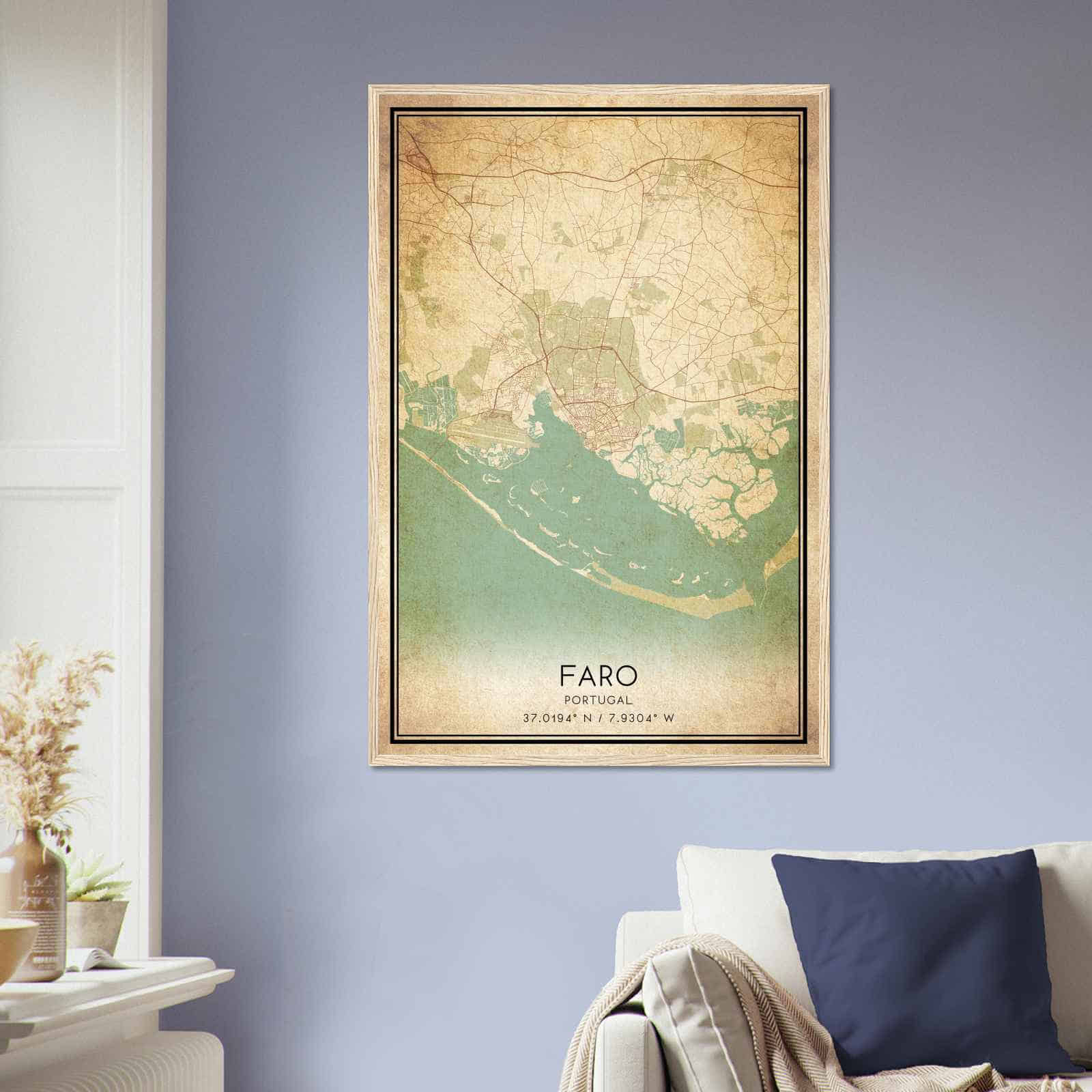 Vintage Faro Portugal Map Poster, Faro City Road Wall Art Print ...