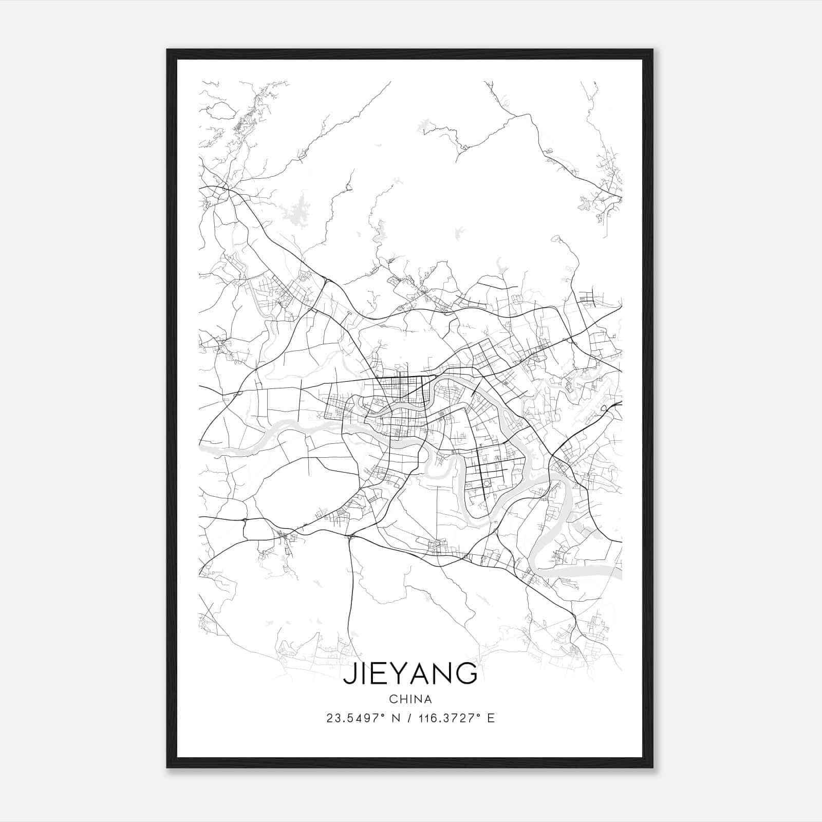 Jieyang China Map Poster, Jieyang City Road Wall Art Print - Custom Maps & Posters