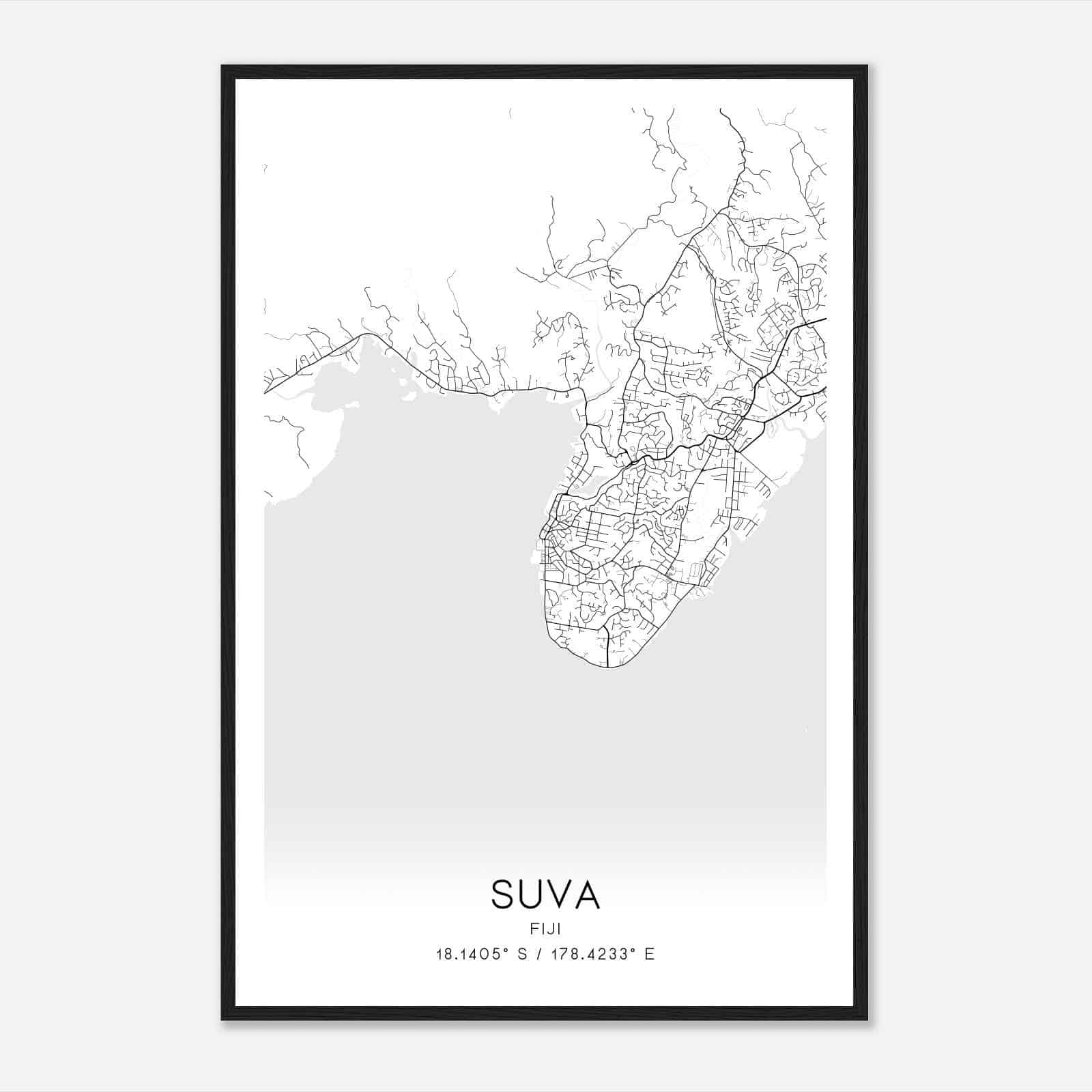 Suva Fiji Map Poster, Suva City Road Wall Art Print - Custom Maps & Posters