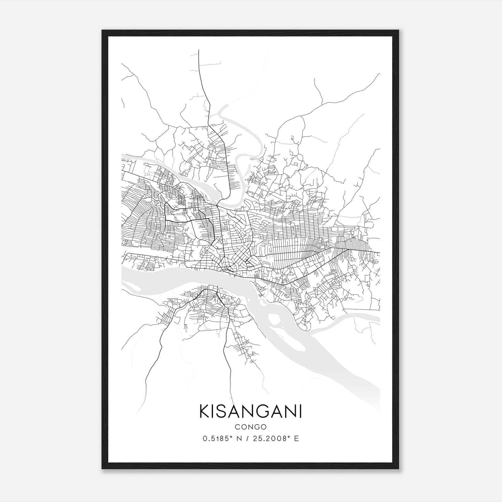 Kisangani Congo Map Poster, Kisangani City Road Wall Art Print - Custom ...