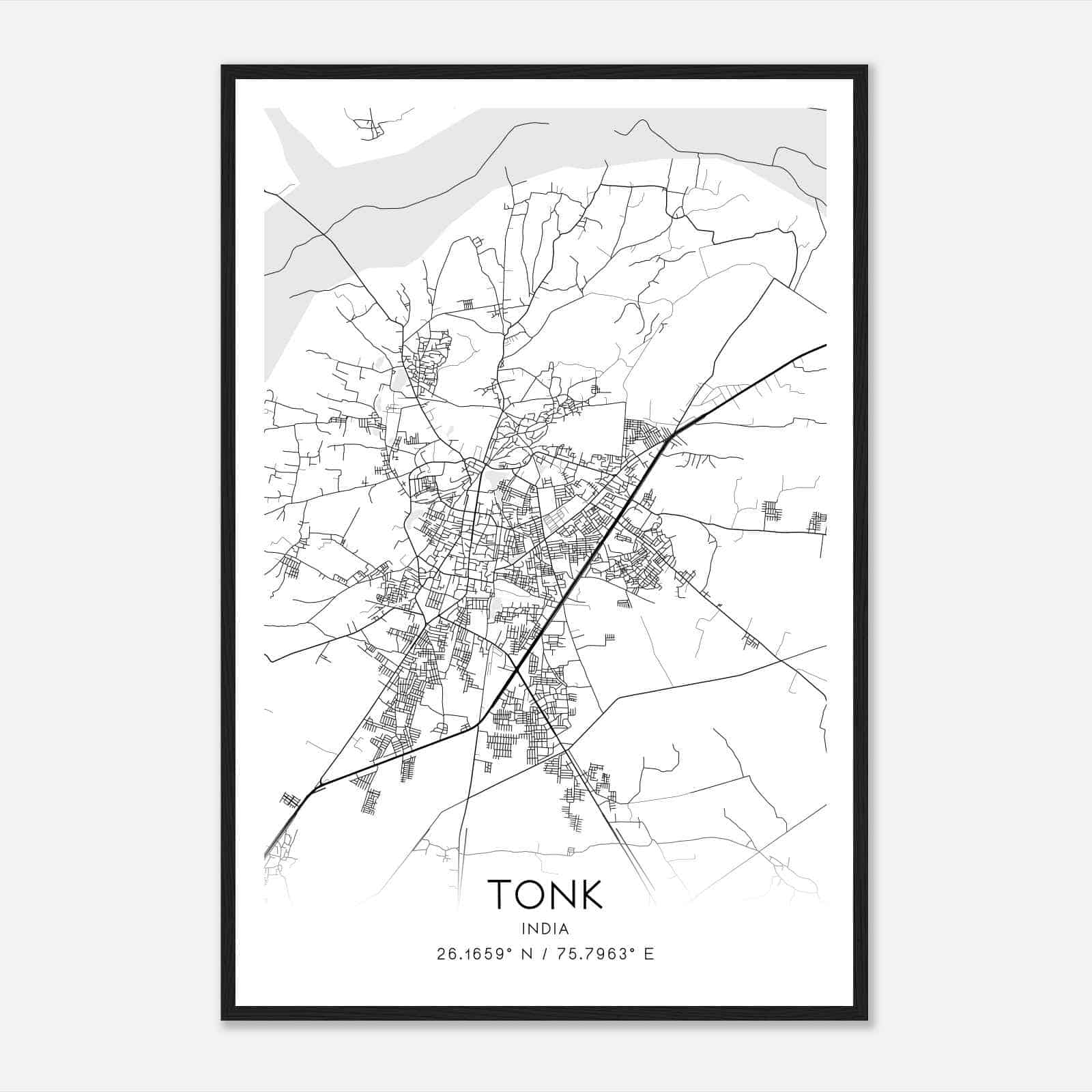 Tonk India Map Poster, Tonk City Road Wall Art Print - Custom Maps ...