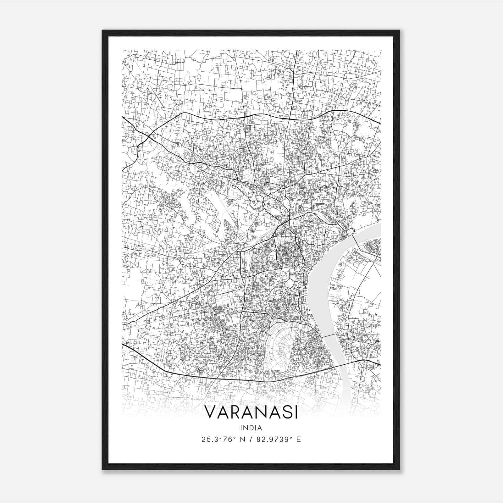 Varanasi India Map Poster, Varanasi City Road Wall Art Print - Custom ...