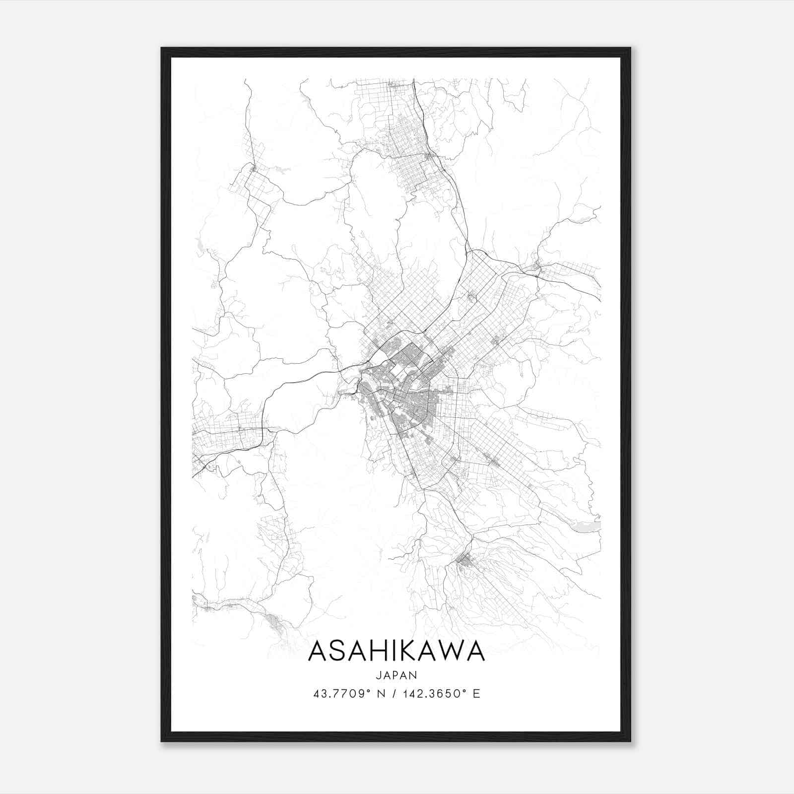 Asahikawa Japan Map Poster, Asahikawa City Road Wall Art Print - Custom ...