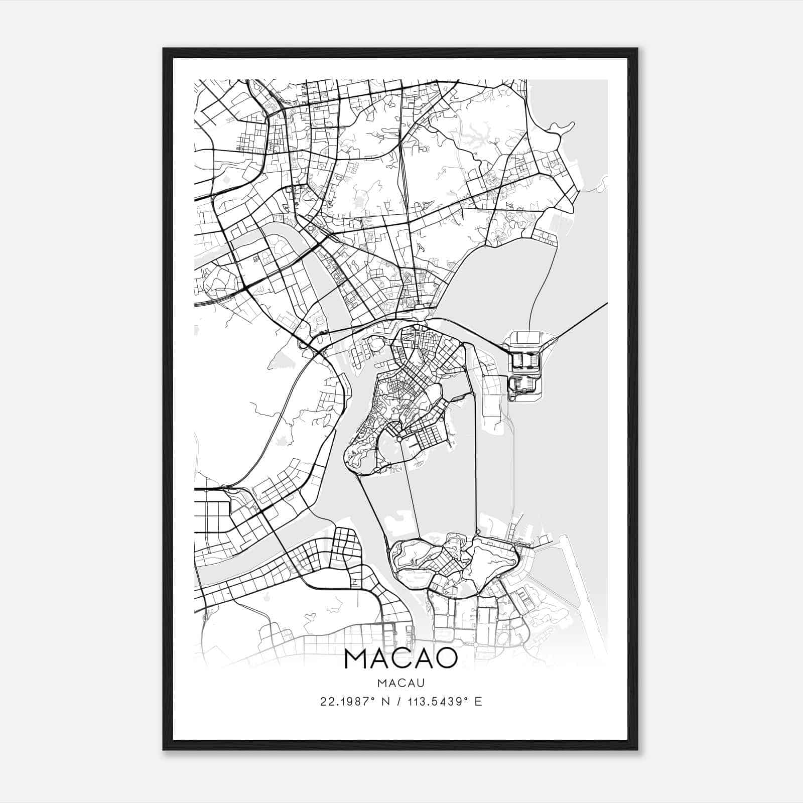 Macao Macau Map Poster, Macao City Road Wall Art Print - Custom Maps ...