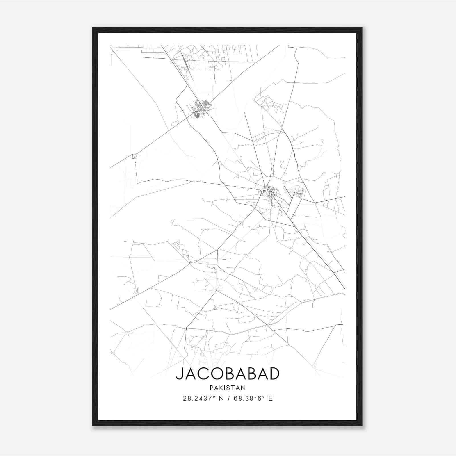 Jacobabad Pakistan Map Poster, Jacobabad City Road Wall Art Print ...