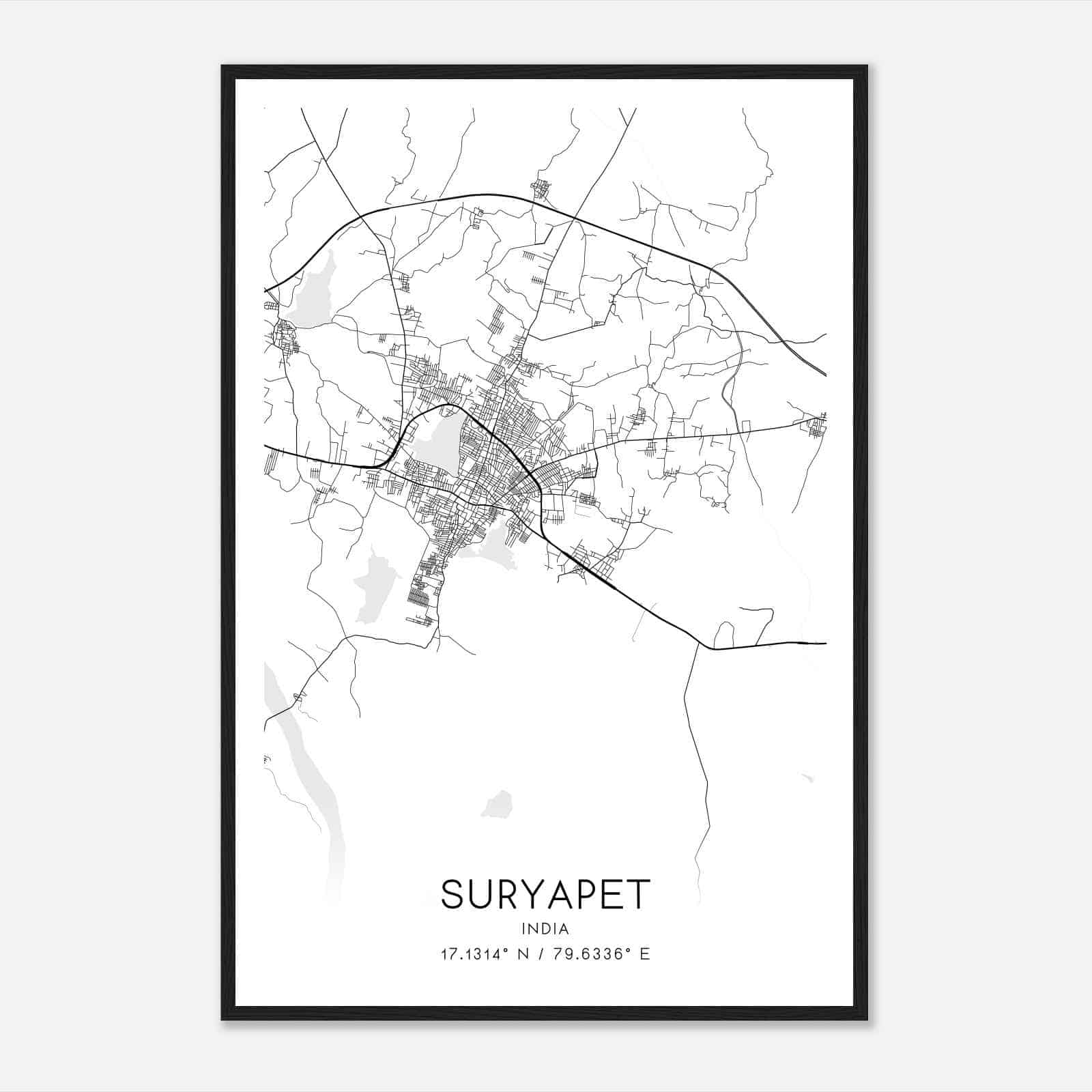 Suryapet India Map Poster, Suryapet City Road Wall Art Print - Custom ...