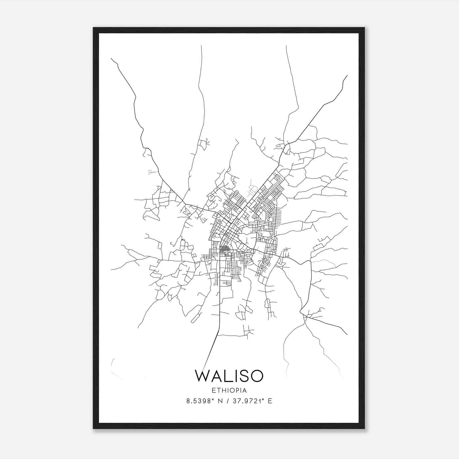 Waliso Ethiopia Map Poster, Waliso City Road Wall Art Print - Custom ...