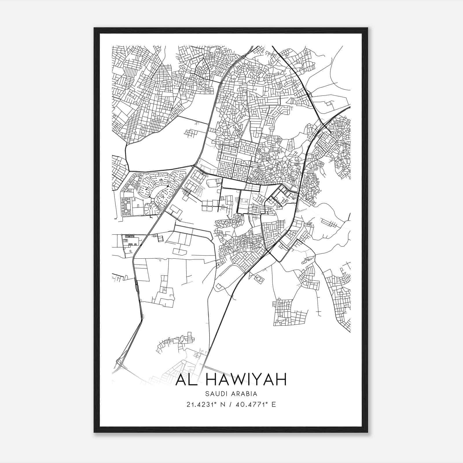 Al Hawiyah Saudi Arabia Map Poster, Al Hawiyah City Road Wall Art Print ...