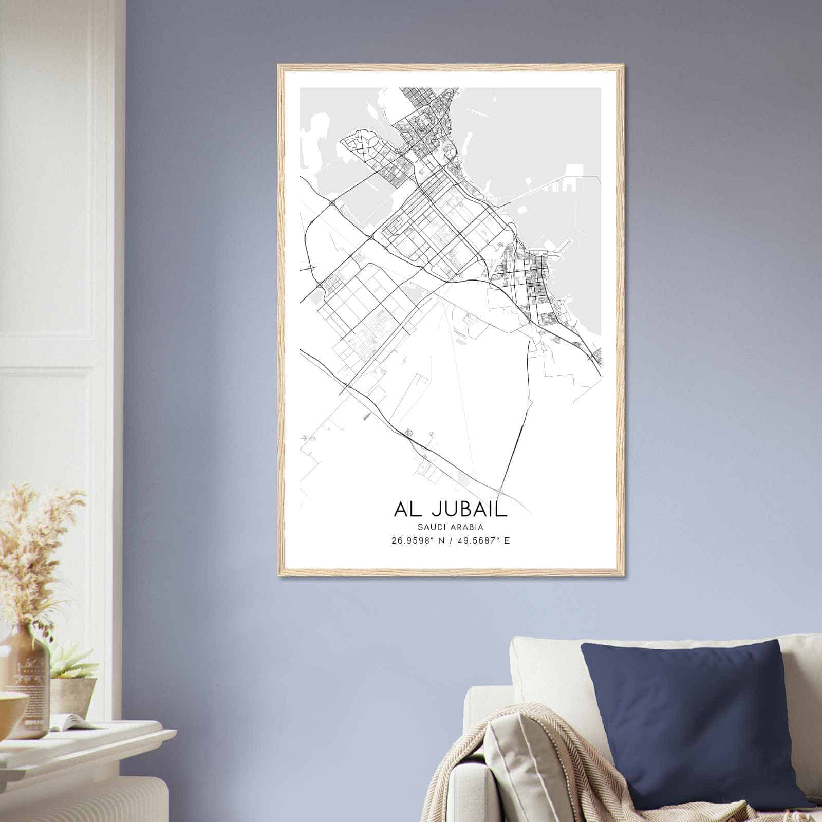 Al Jubail Saudi Arabia Map Poster, Al Jubail City Road Wall Art Print ...