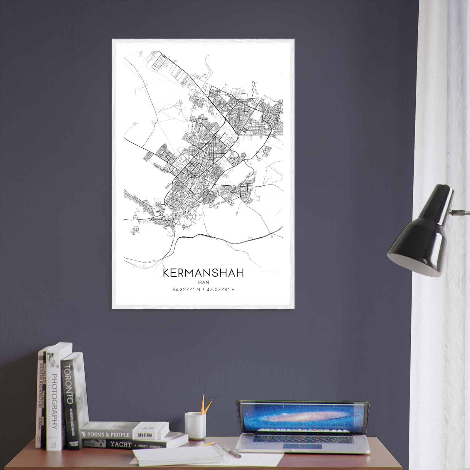 Kermanshah Iran Map Poster, Kermanshah City Road Wall Art Print - Custom Maps & Posters