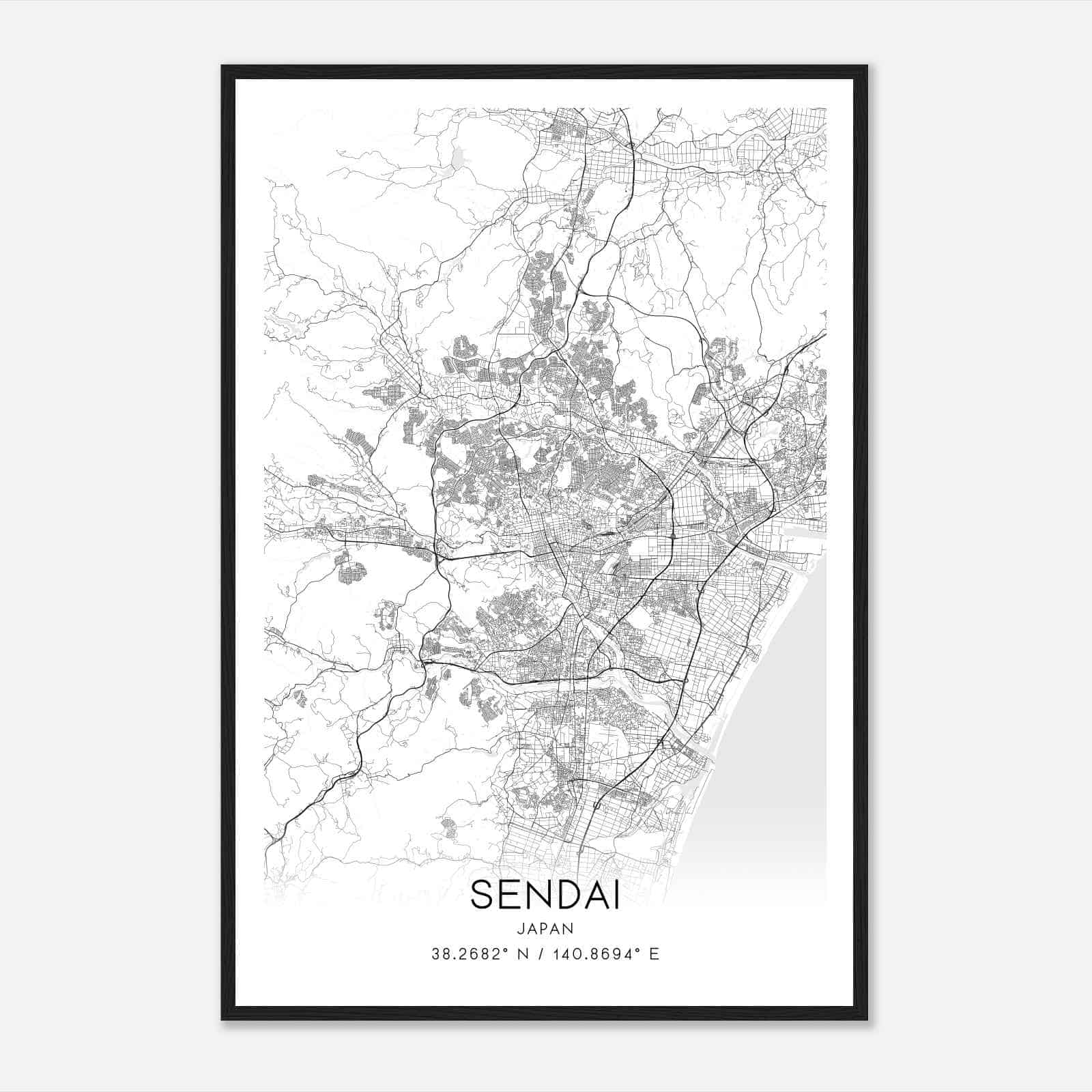 Sendai Japan Map Poster, Sendai City Road Wall Art Print - Custom Maps ...