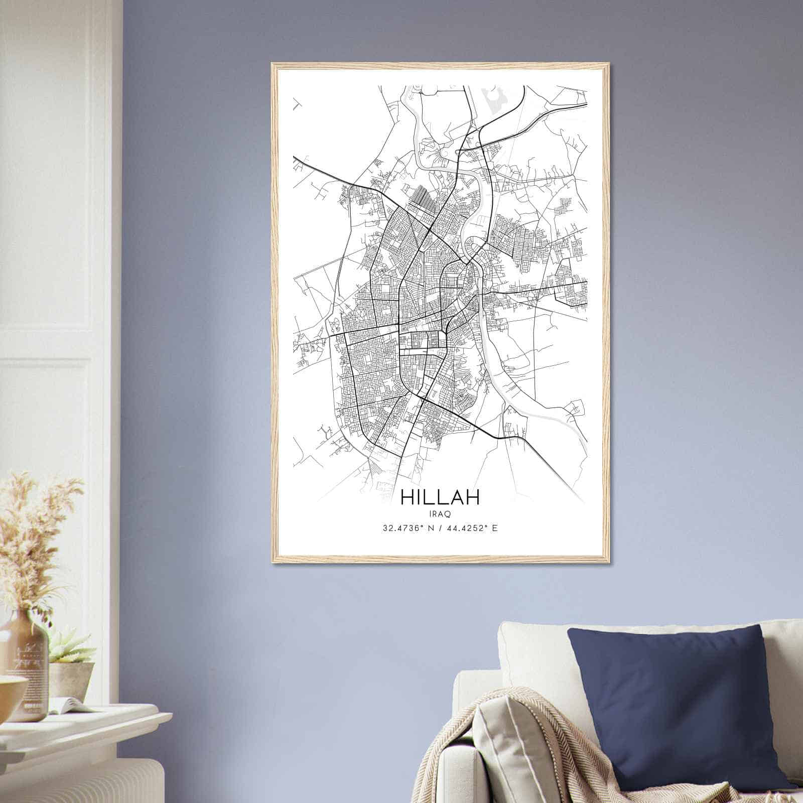 Hillah Iraq Map Poster, Hillah City Road Wall Art Print - Custom Maps ...