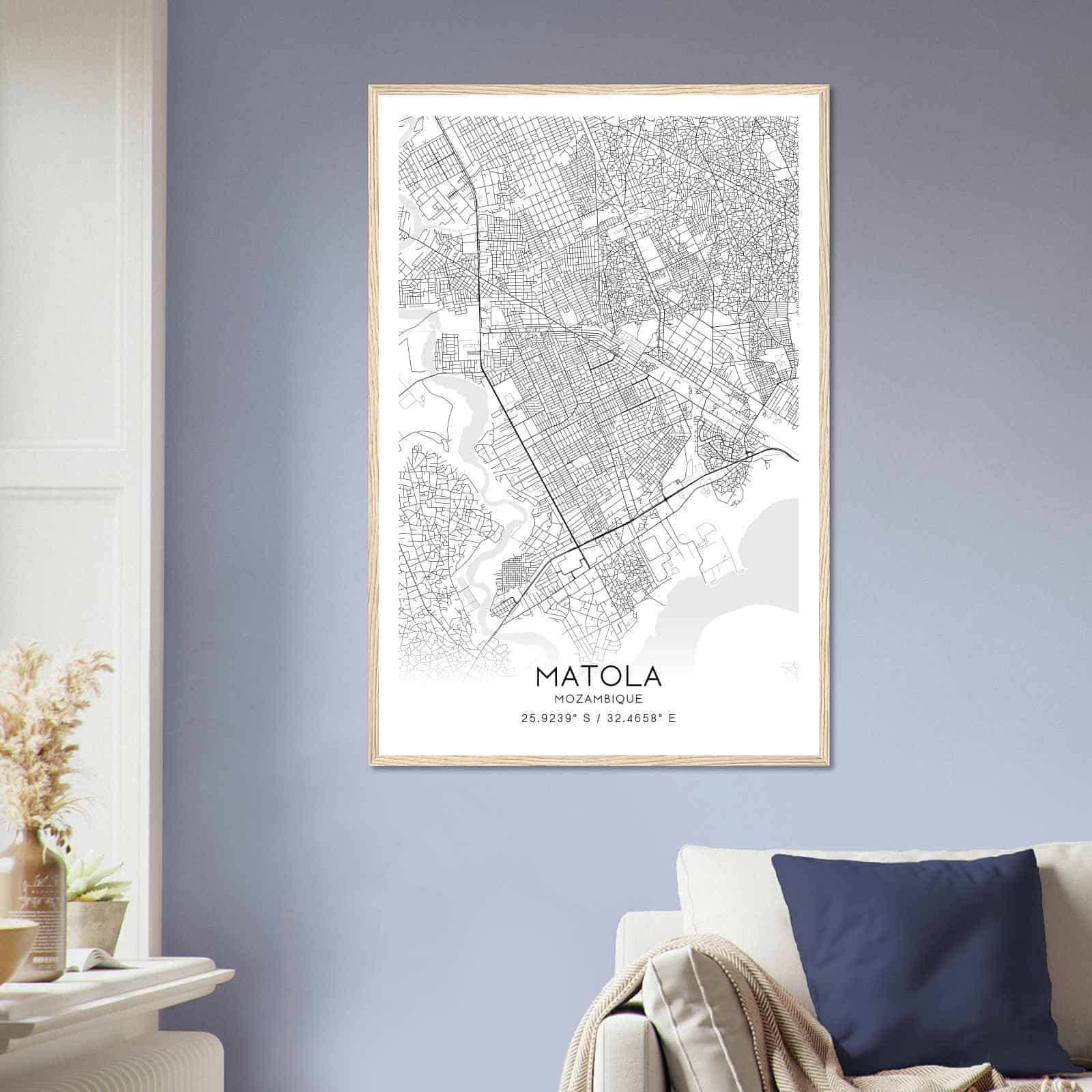 Matola Mozambique Map Poster, Matola City Road Wall Art Print - Custom ...