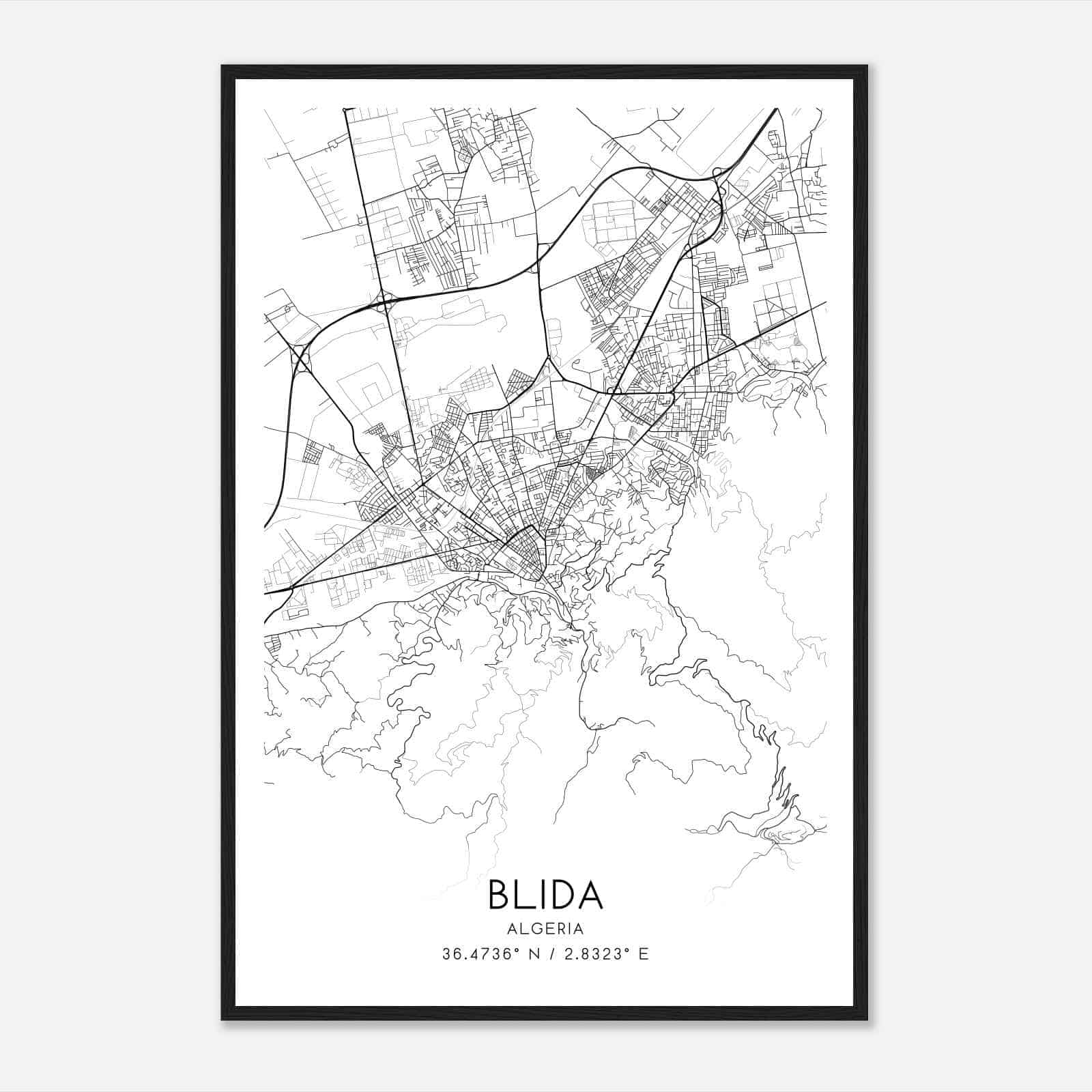 Blida Algeria Map Poster, Blida City Road Wall Art Print - Custom Maps ...