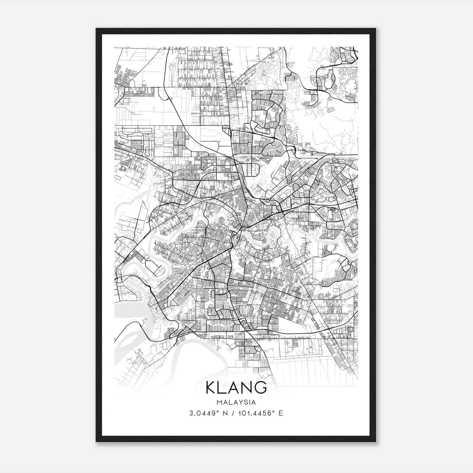 Klang Malaysia Map Poster, Klang City Road Wall Art Print - Custom Maps ...