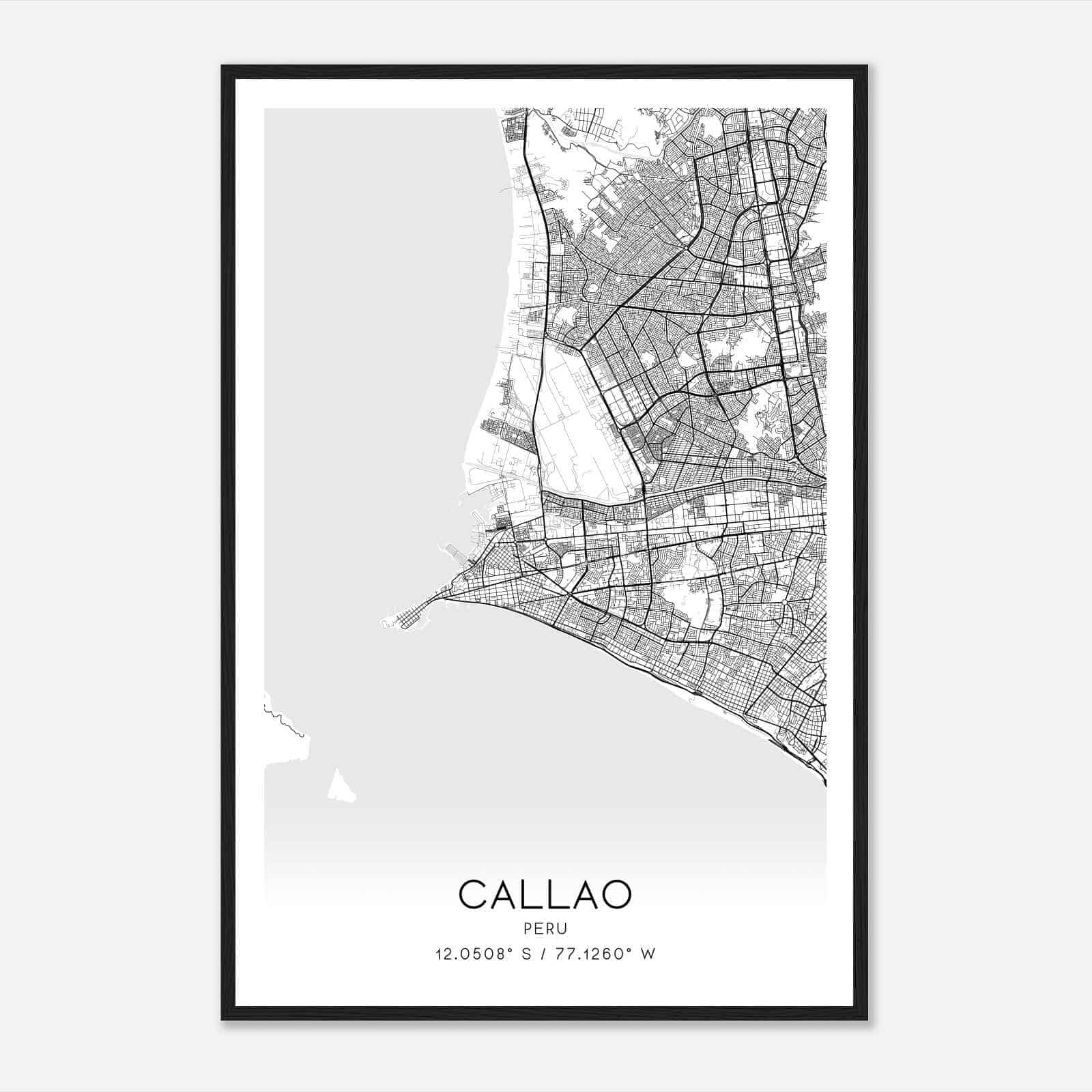 Callao Peru Map Poster, Callao City Road Wall Art Print - Custom Maps ...
