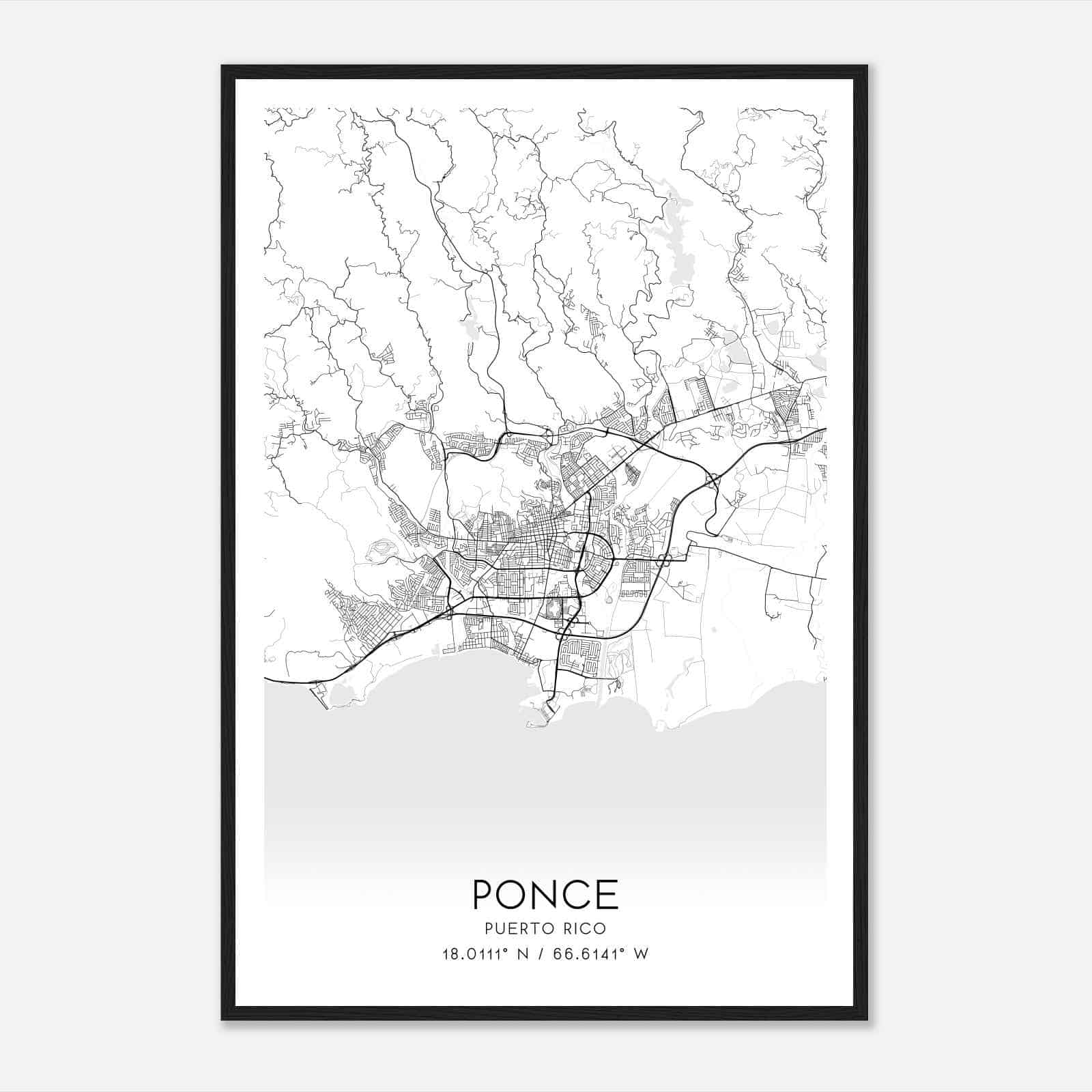 Ponce Puerto Rico Map Poster, Ponce City Road Wall Art Print - Custom ...