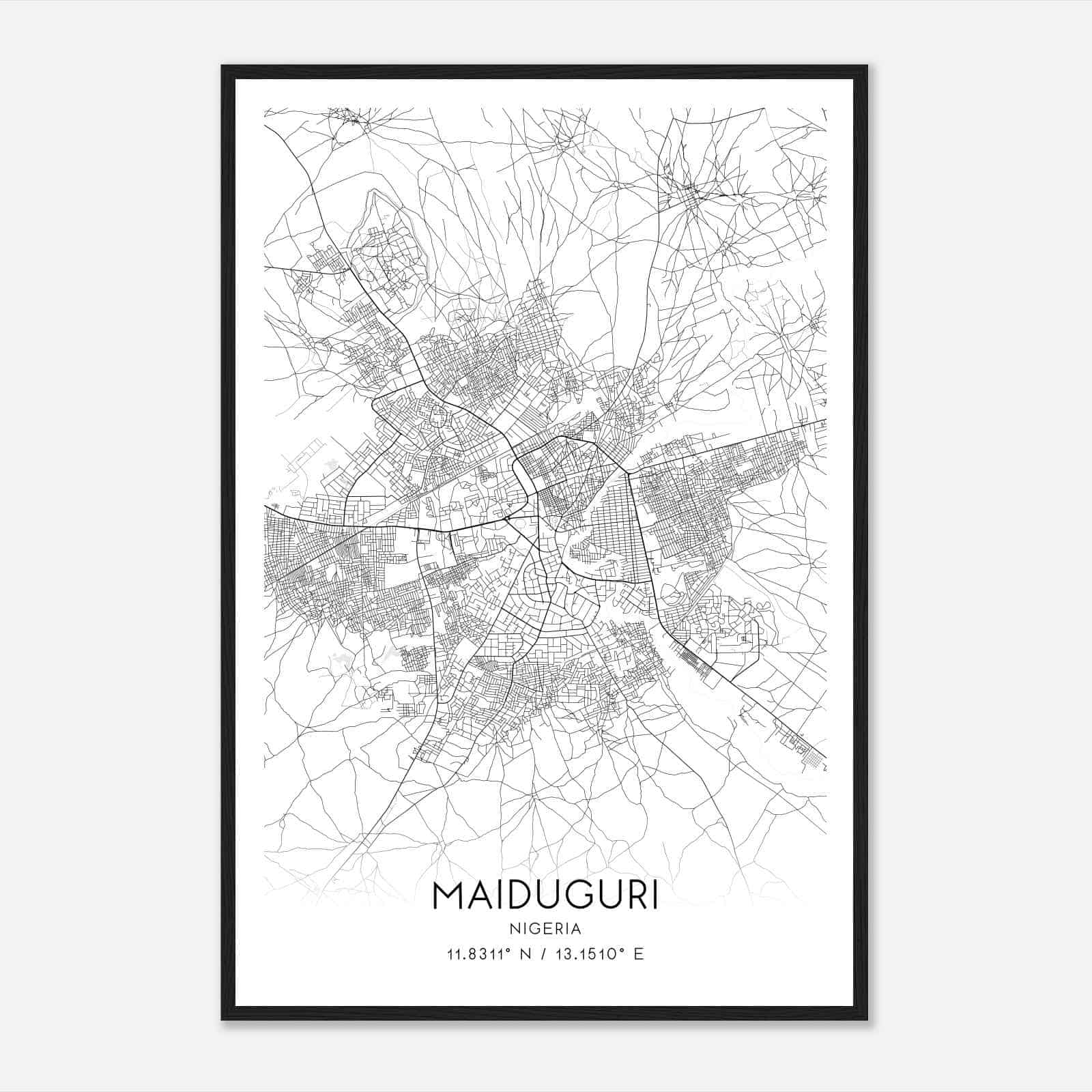 Maiduguri Nigeria Map Poster, Maiduguri City Road Wall Art Print ...