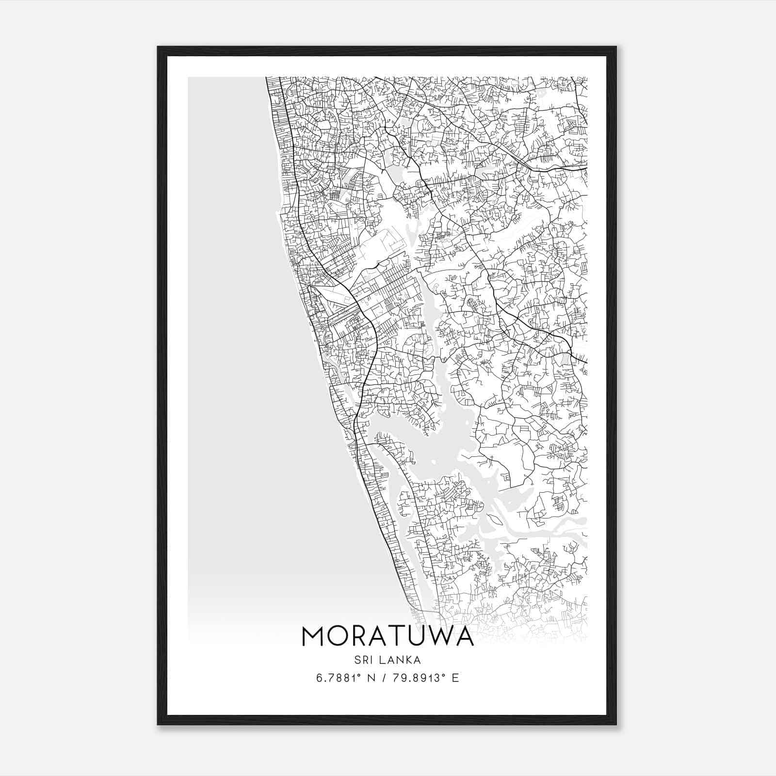 Moratuwa Sri Lanka Map Poster, Moratuwa City Road Wall Art Print ...