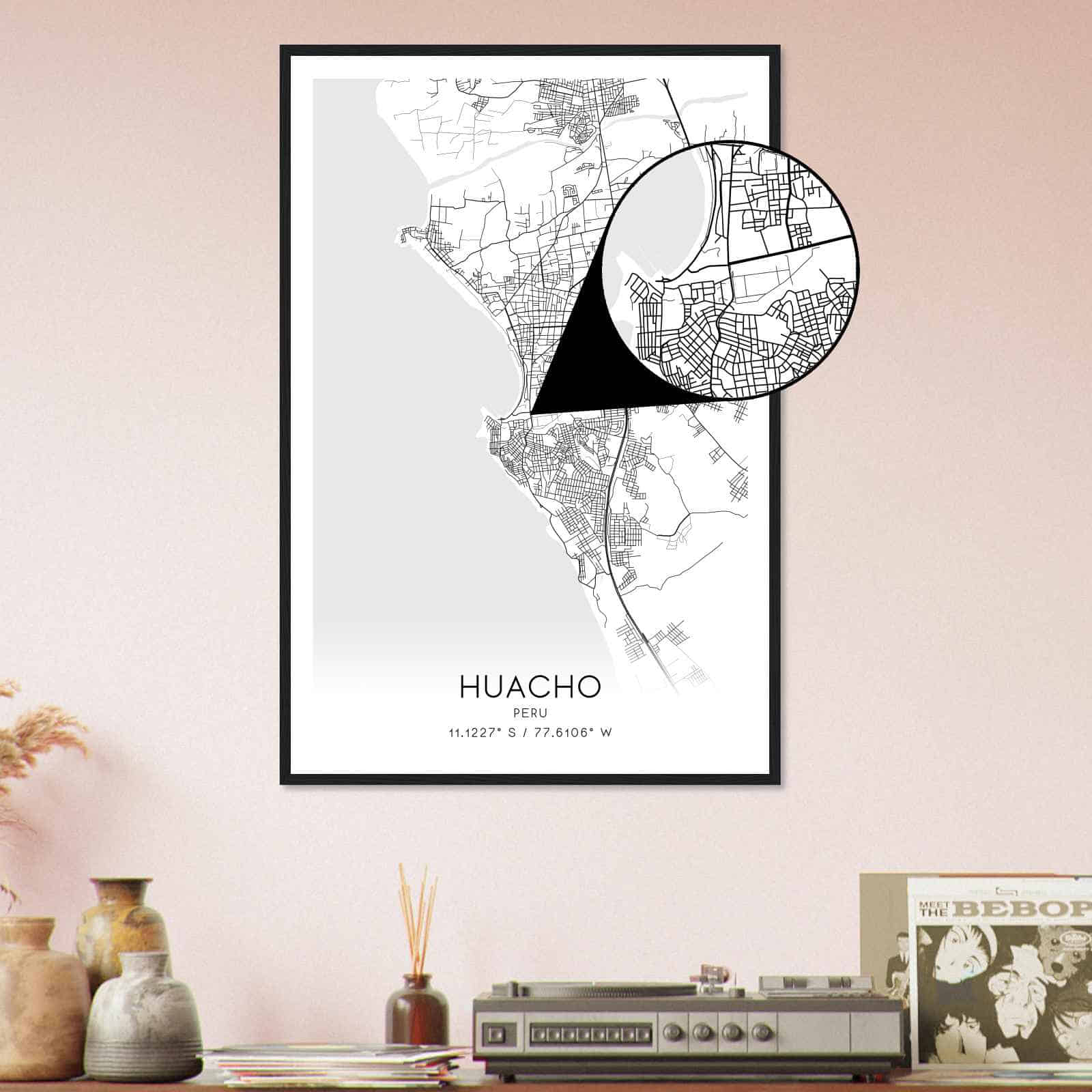 Huacho Peru Map Poster, Huacho City Road Wall Art Print - Custom Maps ...