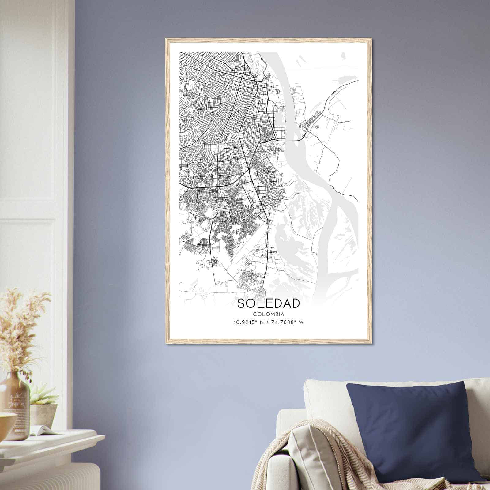 Soledad Colombia Map Poster, Soledad City Road Wall Art Print - Custom ...