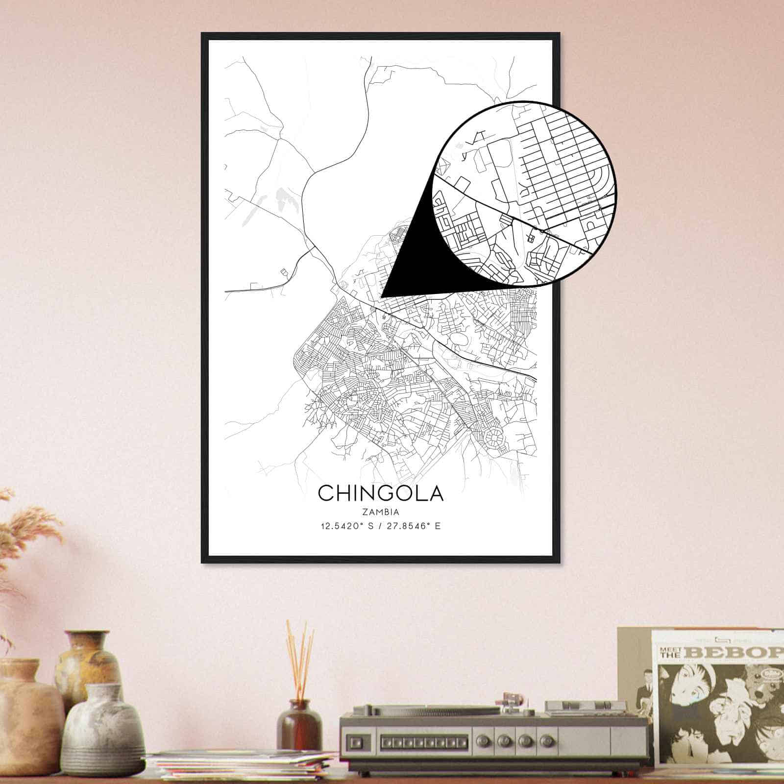 Chingola Zambia Map Poster, Chingola City Road Wall Art Print - Custom ...