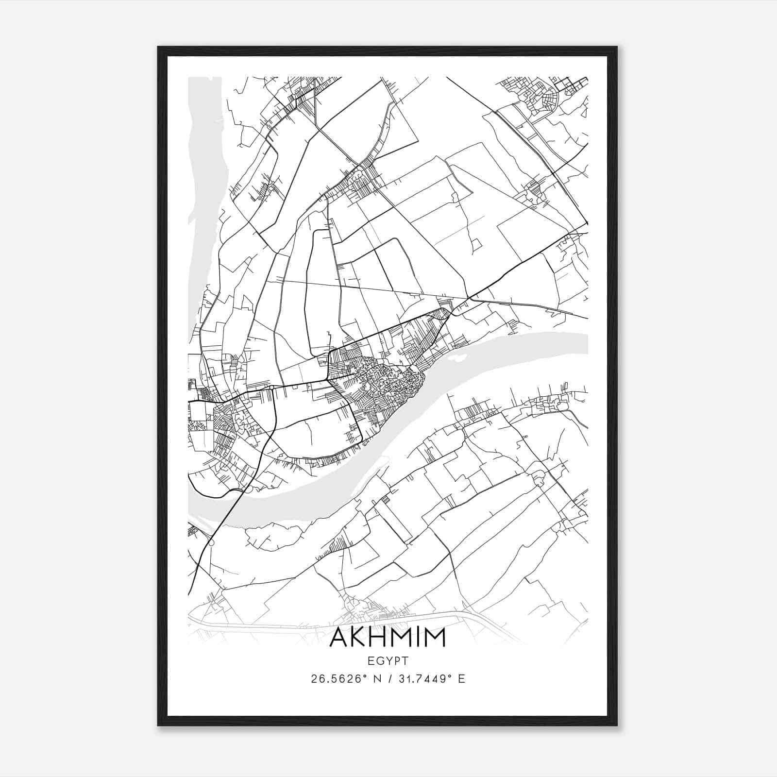 Akhmim Egypt Map Poster, Akhmim City Road Wall Art Print - Custom Maps ...