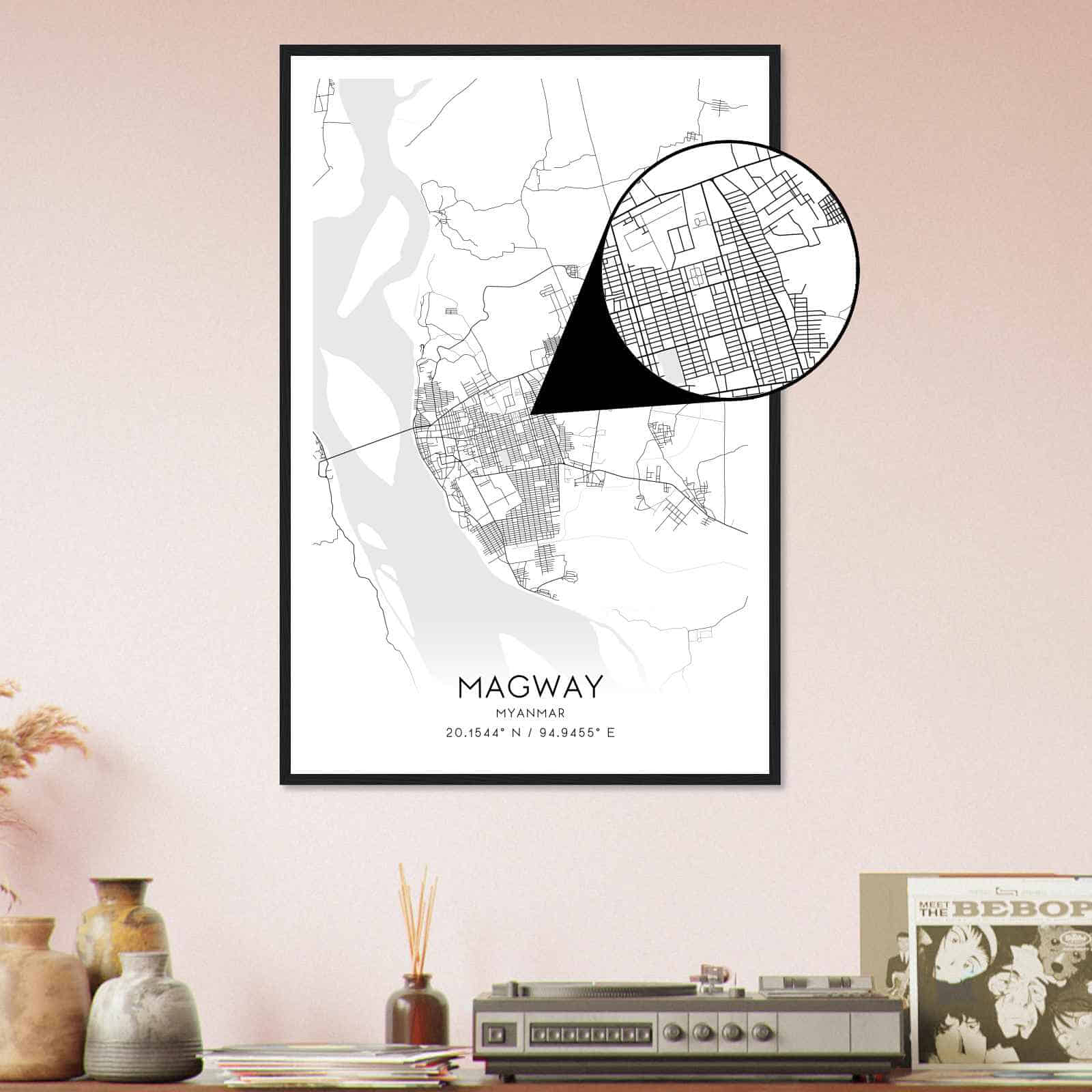 Magway Myanmar Map Poster, Magway City Road Wall Art Print - Custom ...