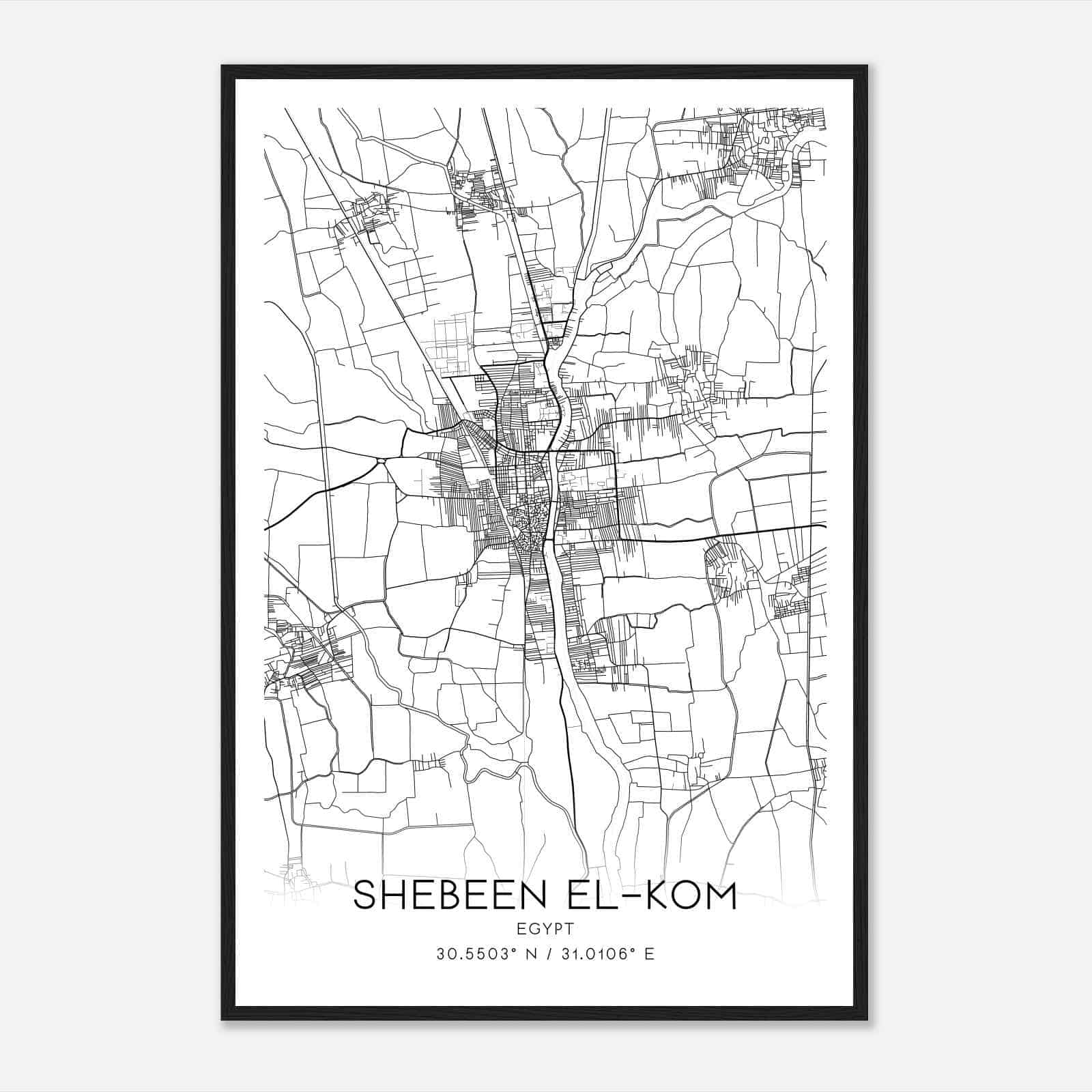 Shebeen ElKom Egypt Map Poster, Shebeen ElKom City Road Wall Art Print ...
