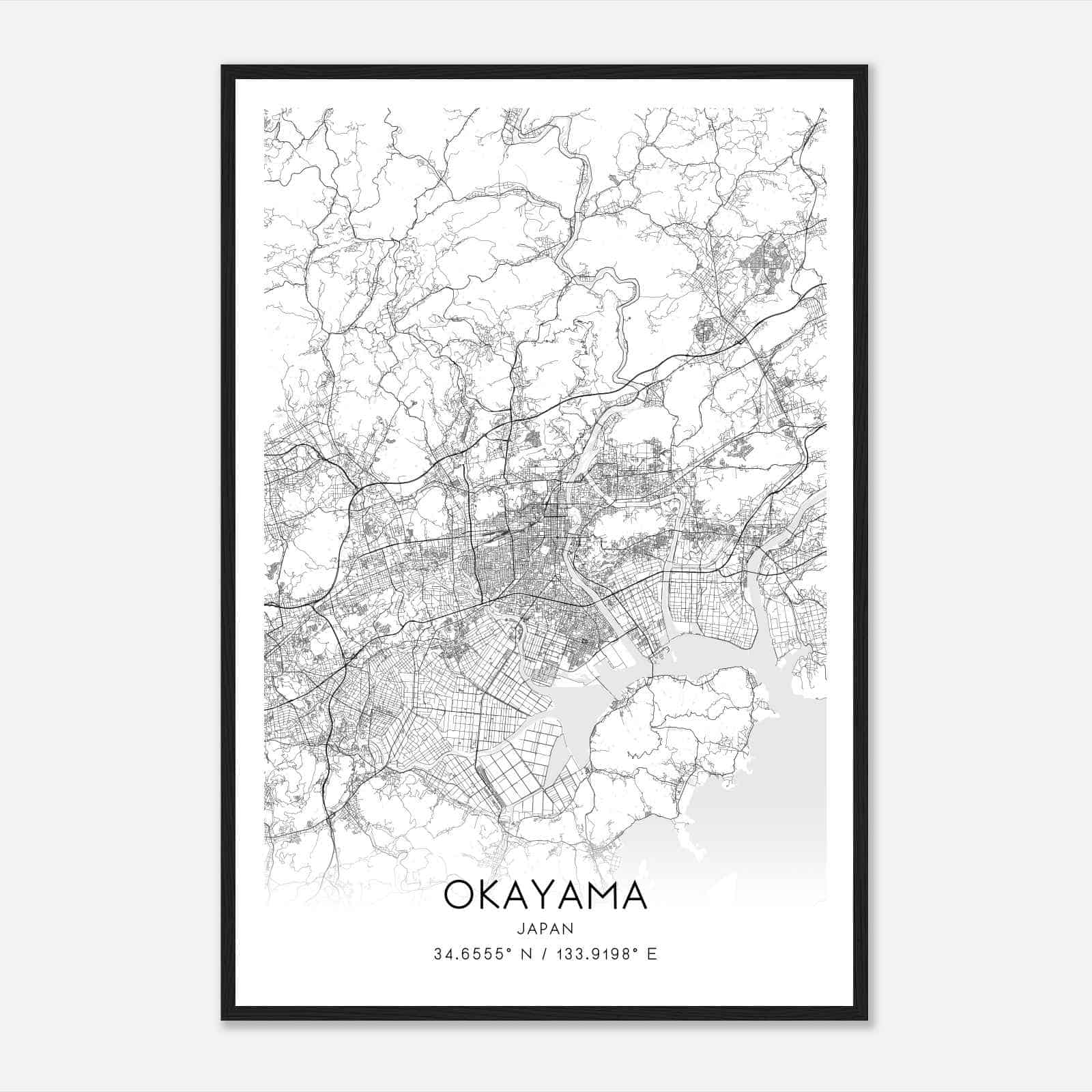 Okayama Japan Map Poster, Okayama City Road Wall Art Print - Custom ...