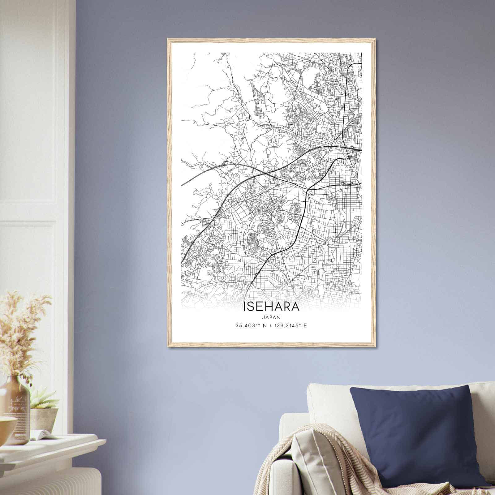 Isehara Japan Map Poster, Isehara City Road Wall Art Print - Custom ...