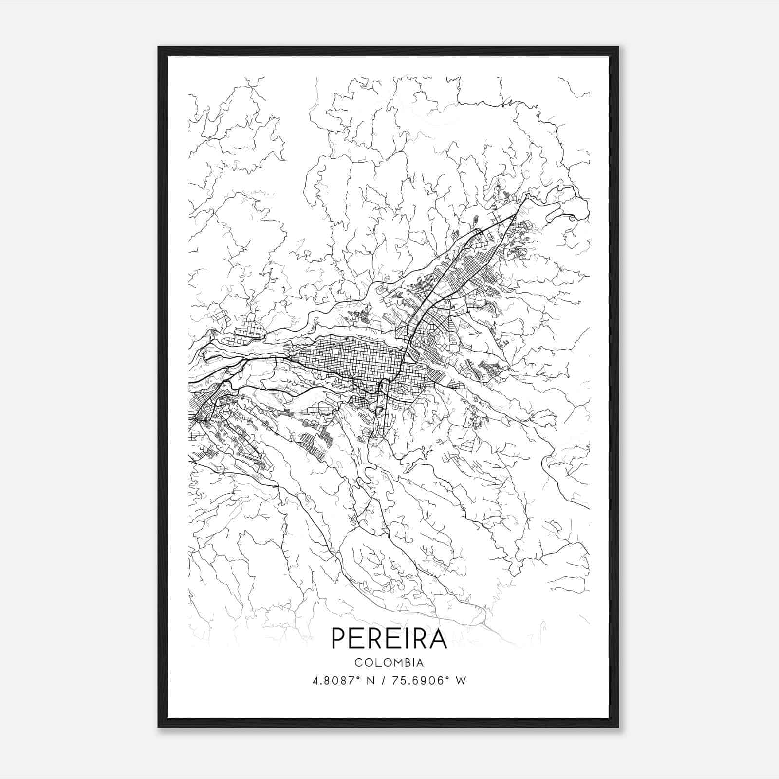 Pereira Colombia Map Poster, Pereira City Road Wall Art Print - Custom ...