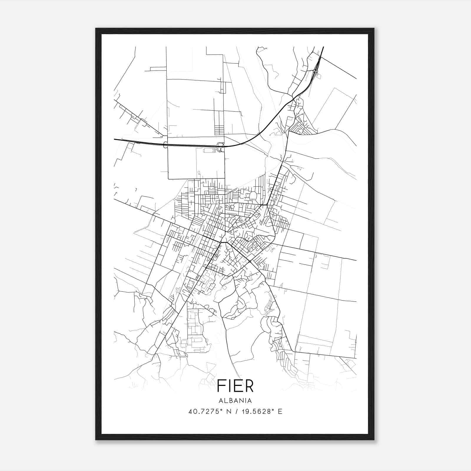 Fier Albania Map Poster, Fier City Road Wall Art Print - Custom Maps ...