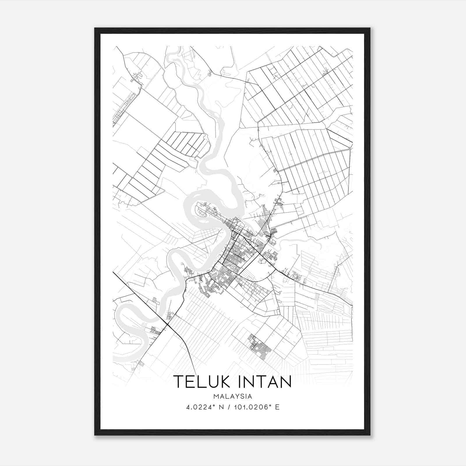 Teluk Intan Malaysia Map Poster, Teluk Intan City Road Wall Art Print ...