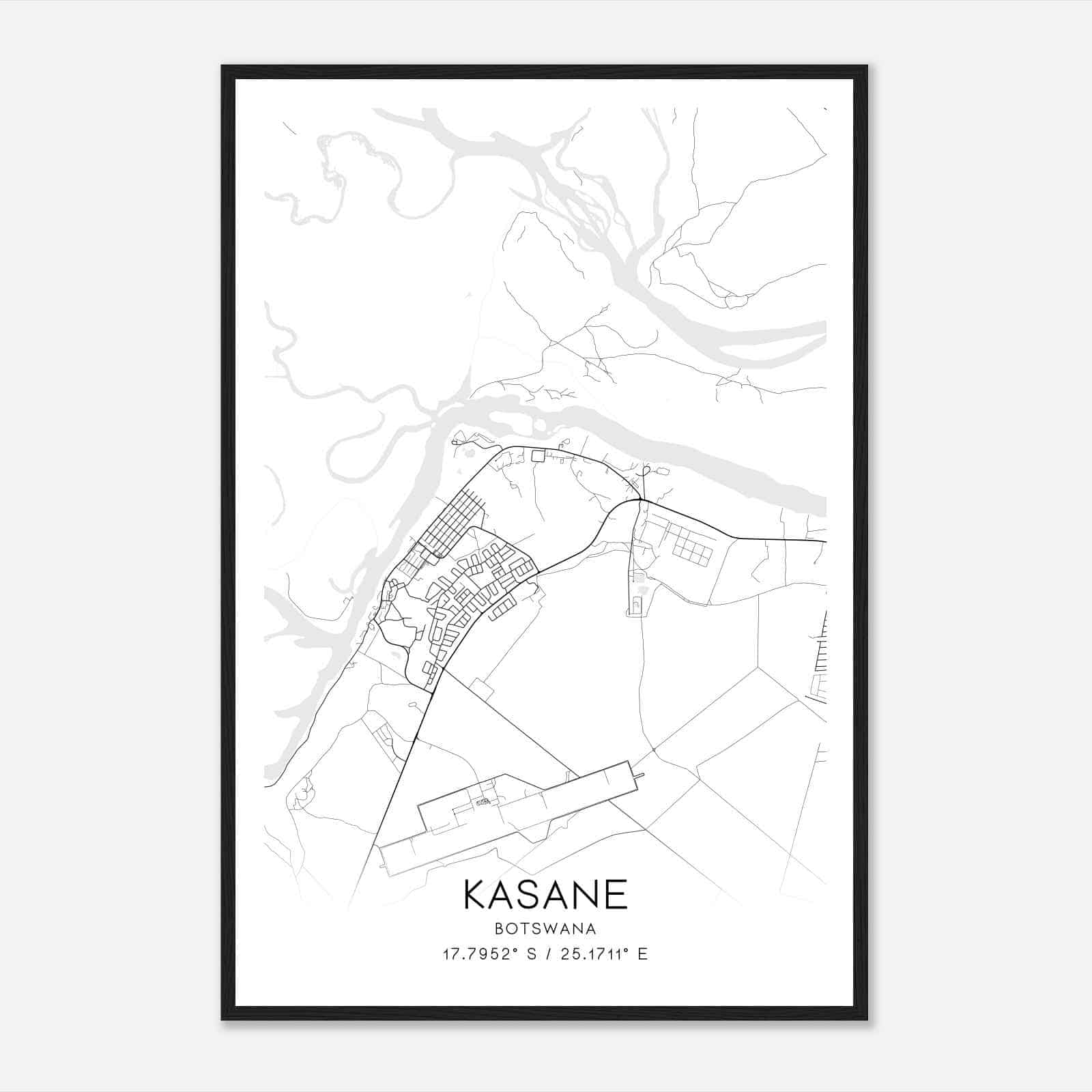 Kasane Botswana Map Poster, Kasane City Road Wall Art Print - Custom ...