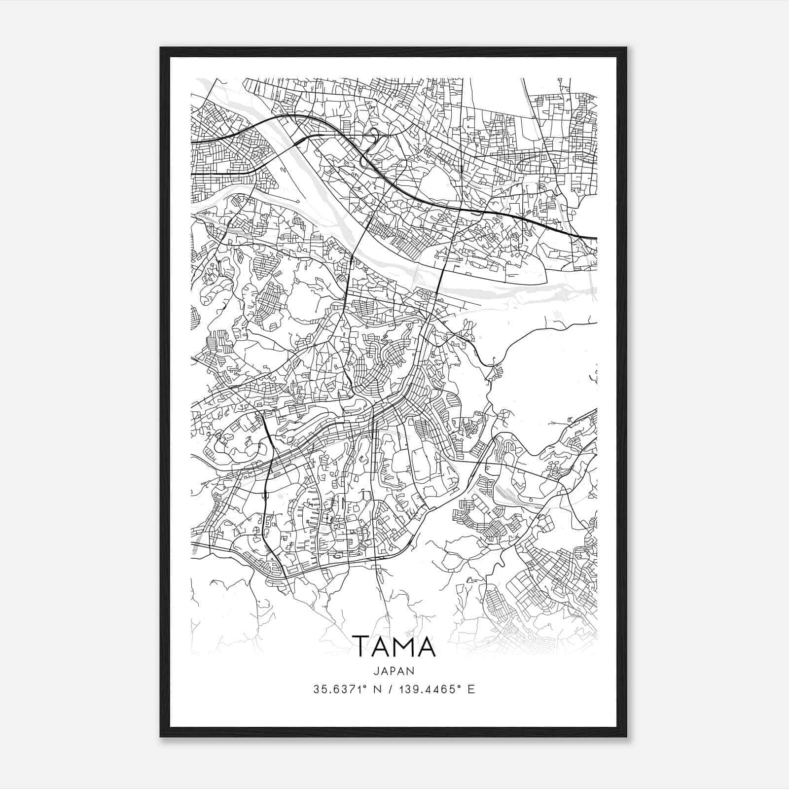 Tama Japan Map Poster, Tama City Road Wall Art Print - Custom Maps ...