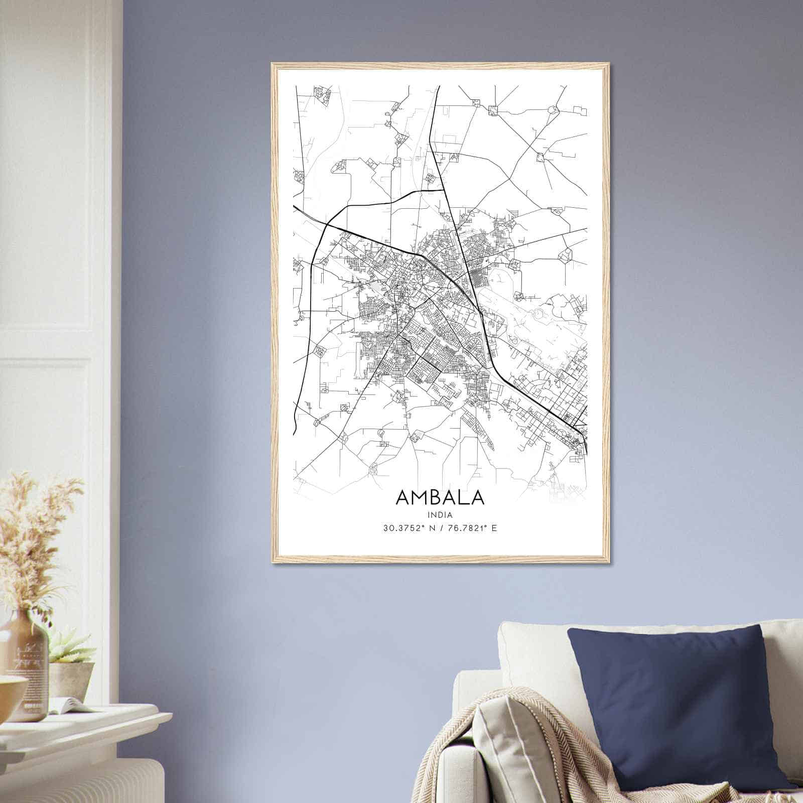 Ambala India Map Poster, Ambala City Road Wall Art Print - Custom Maps ...